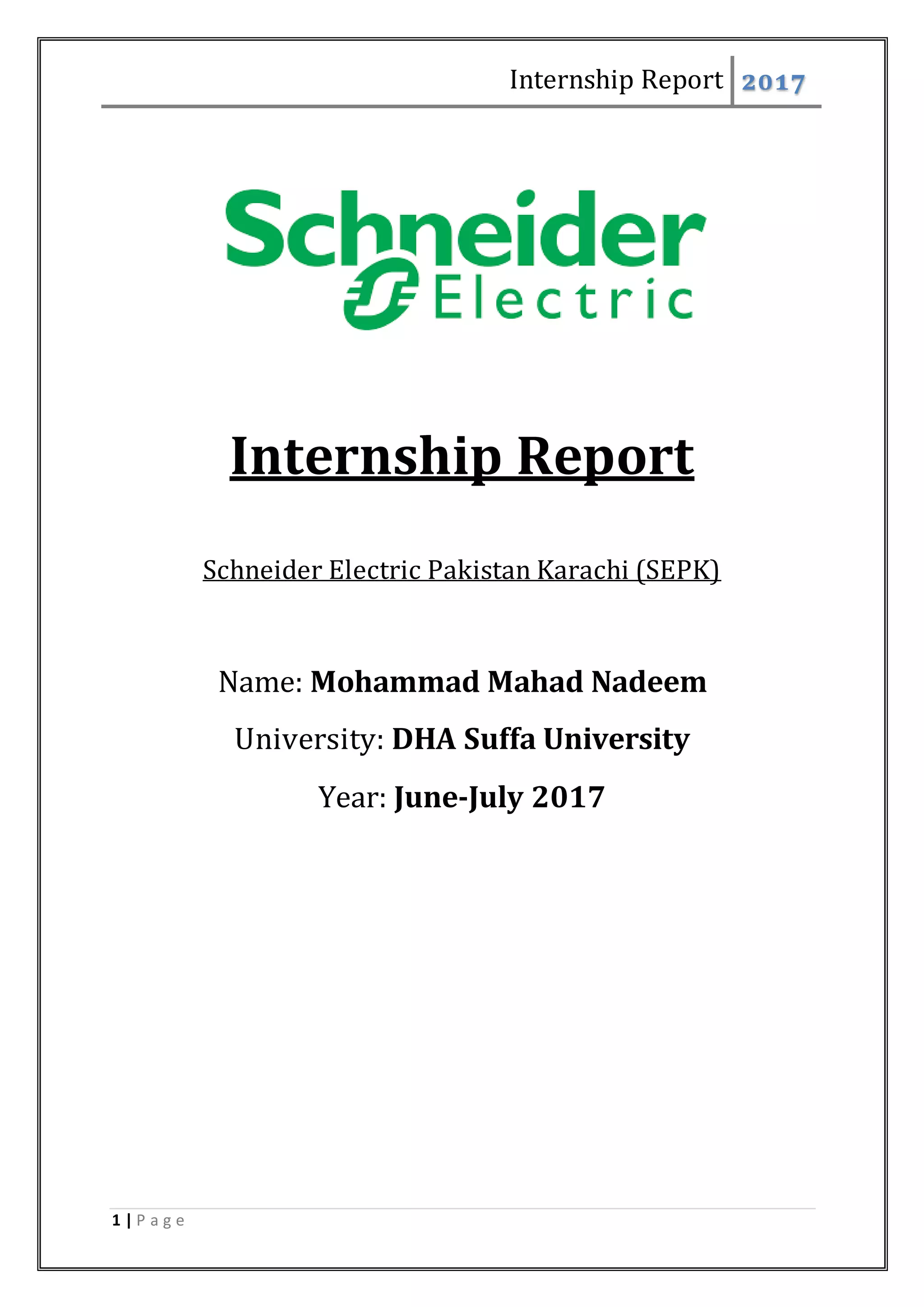 Schneider Electric Internship report | DOCX
