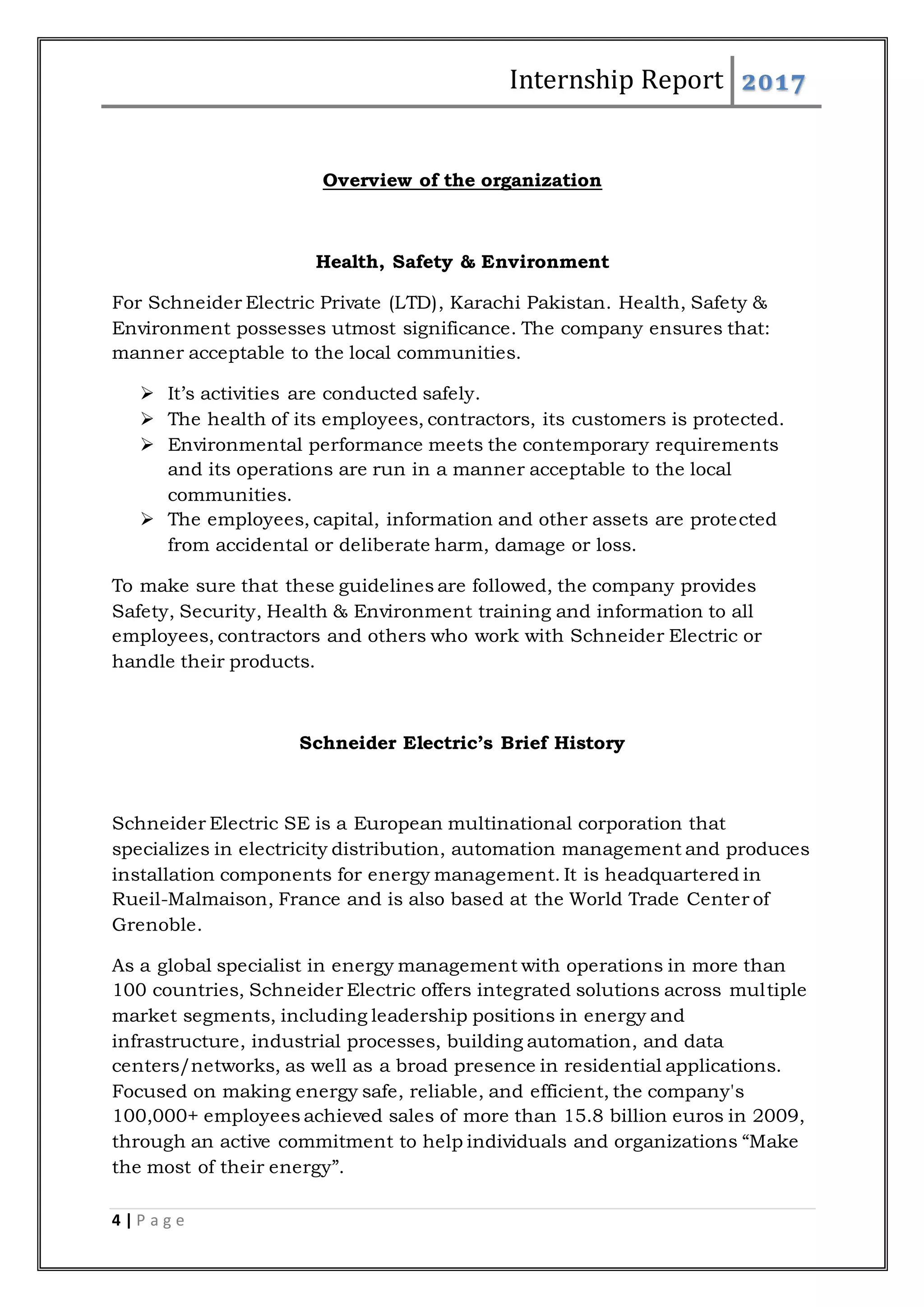 Schneider Electric Internship report | DOCX