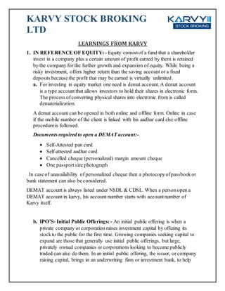 KARVY Internship report | DOCX