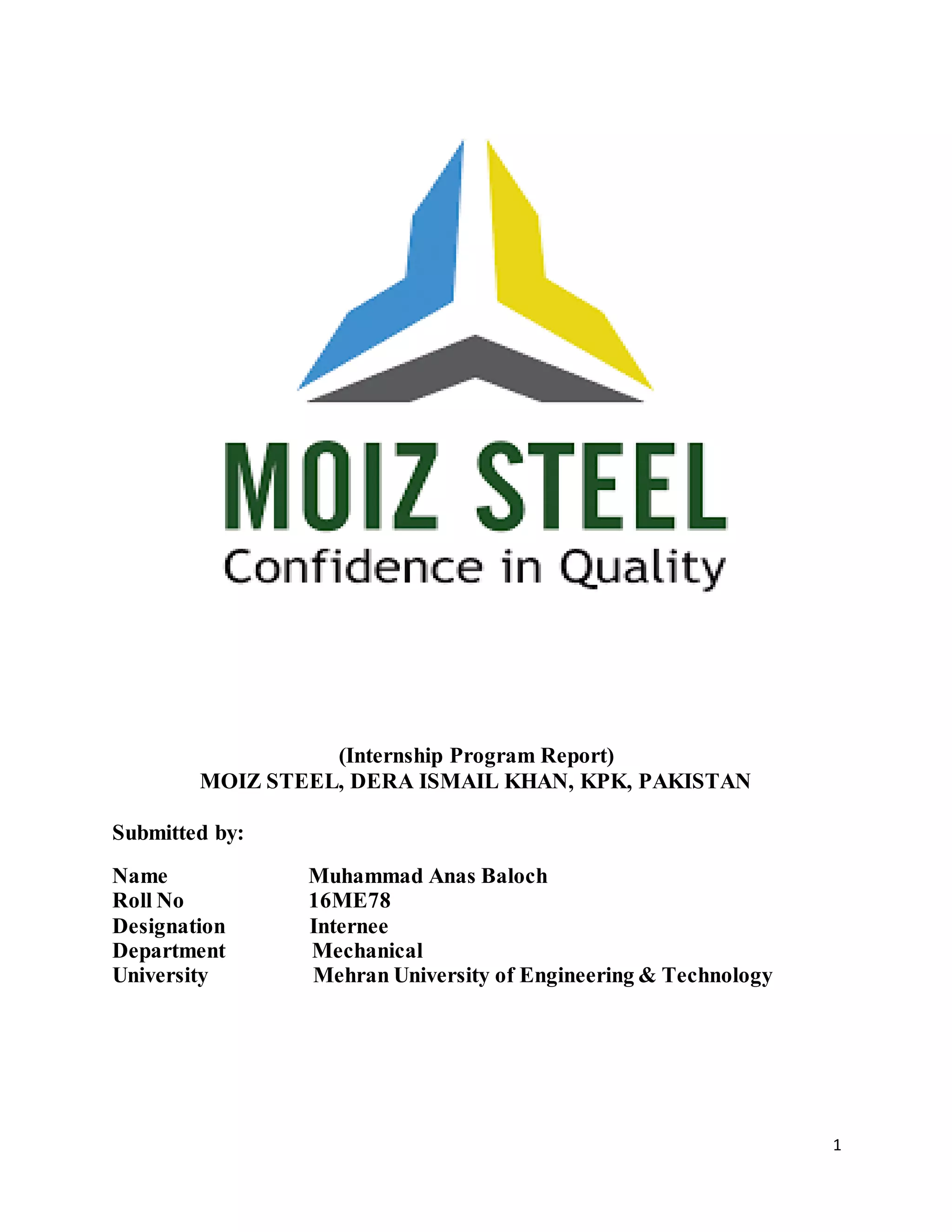 Internship report for Steel Mill ( Moiz Steel Mill ) | DOCX