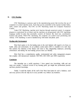 Internship report for Steel Mill ( Moiz Steel Mill ) | DOCX