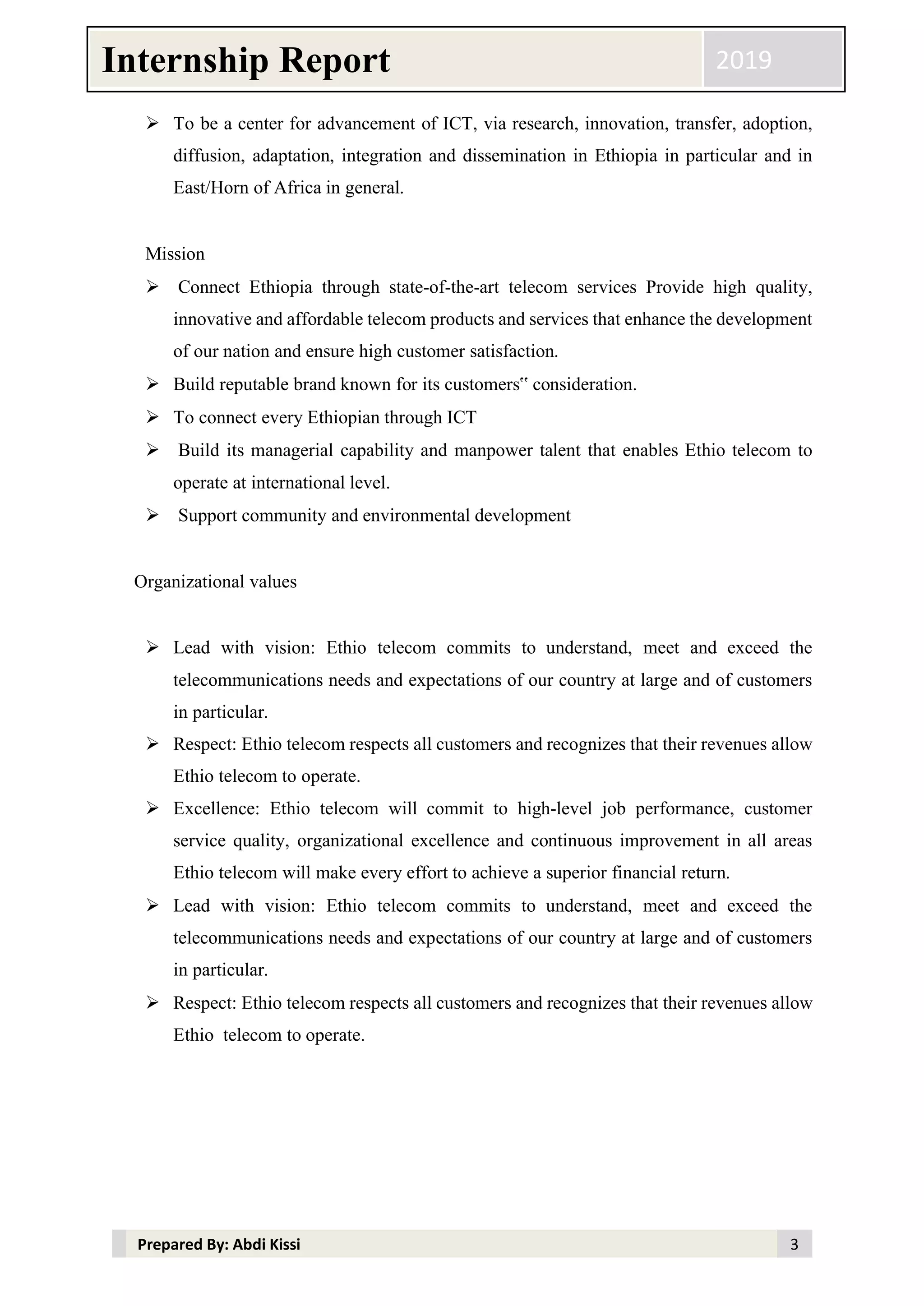 Internship report on ethio telecom,@NAAZ | PDF