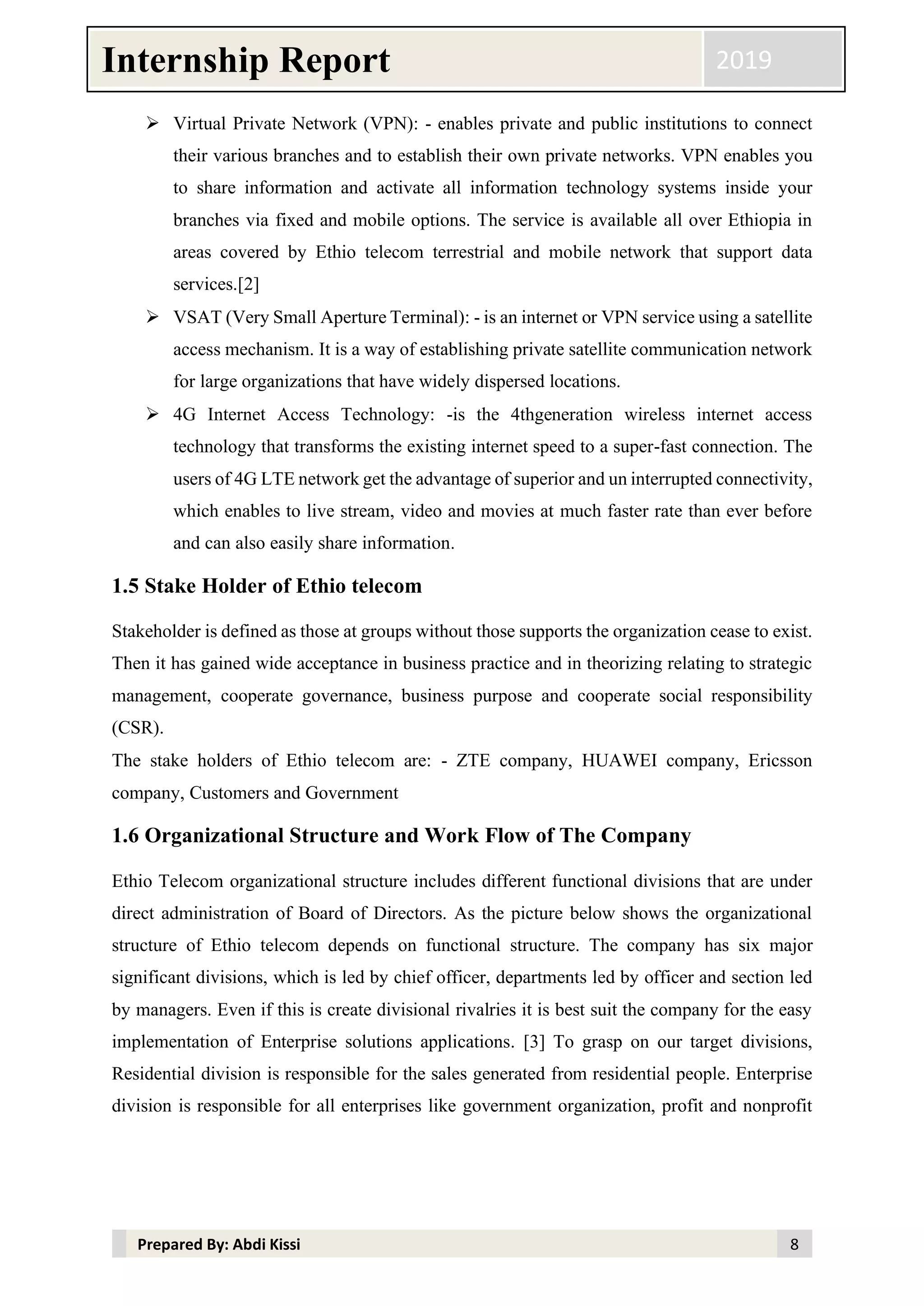 Internship report on ethio telecom,@NAAZ | PDF