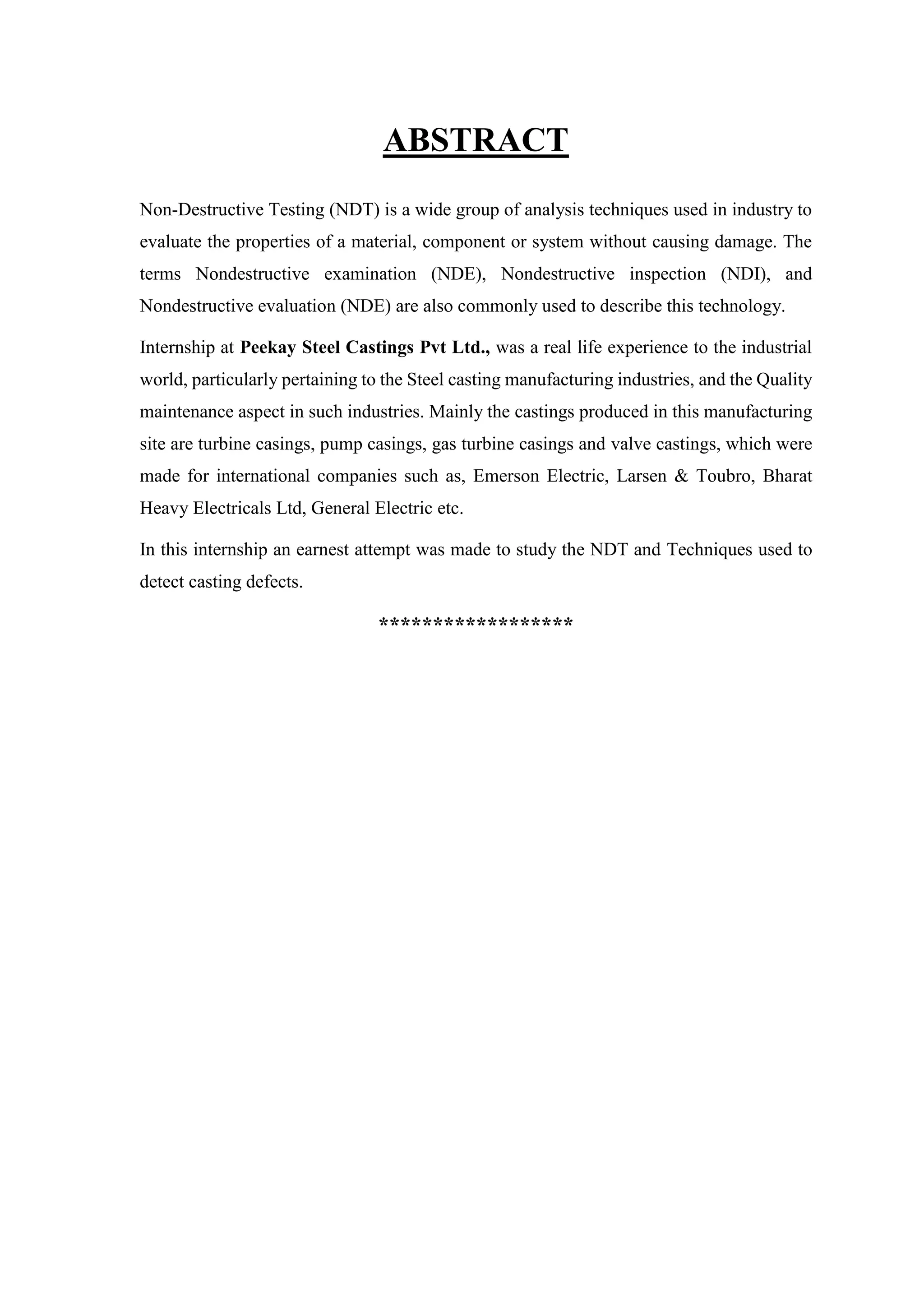 VTU Internship Report.[Peekay Steel Castings] | PDF