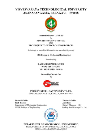 VTU Internship Report.[Peekay Steel Castings] | PDF