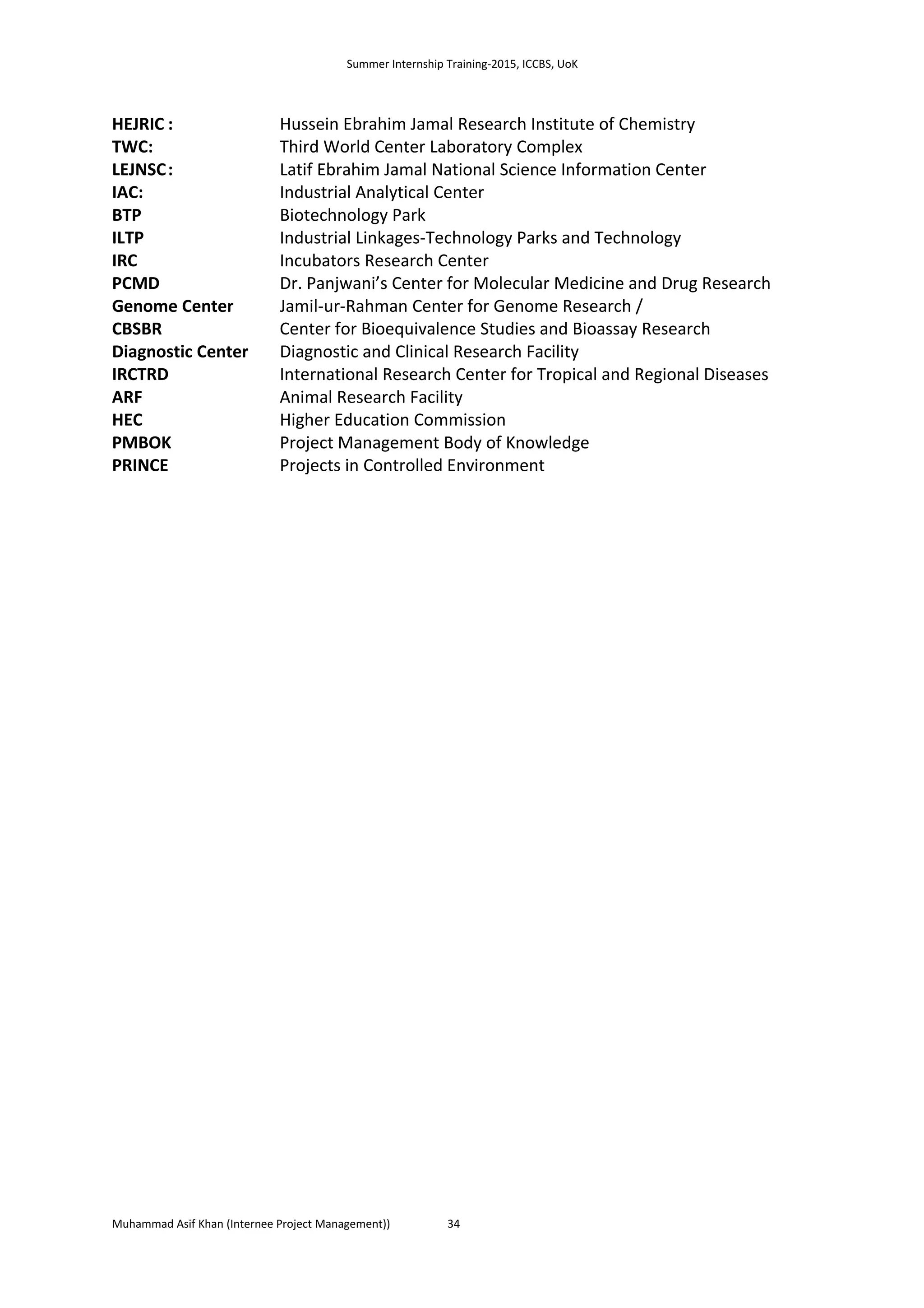 Internship Report 2015 (Summer Internship-2015 at ICCBS) | DOC