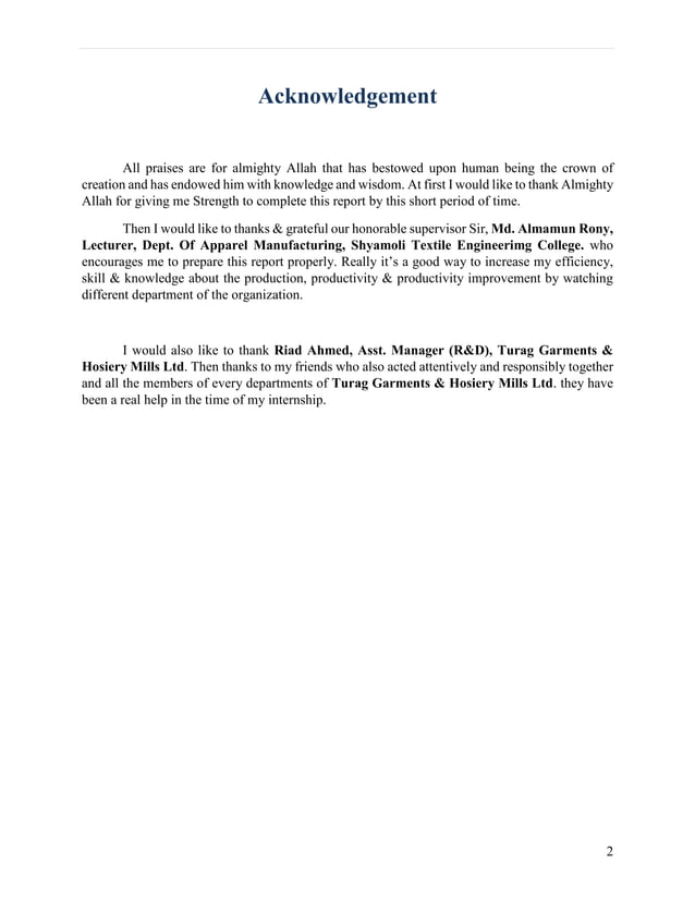 Internship report of Turag Garments & Hosiery Mills Ltd. | PDF