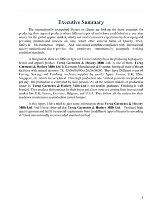 Internship report of Turag Garments & Hosiery Mills Ltd. | PDF