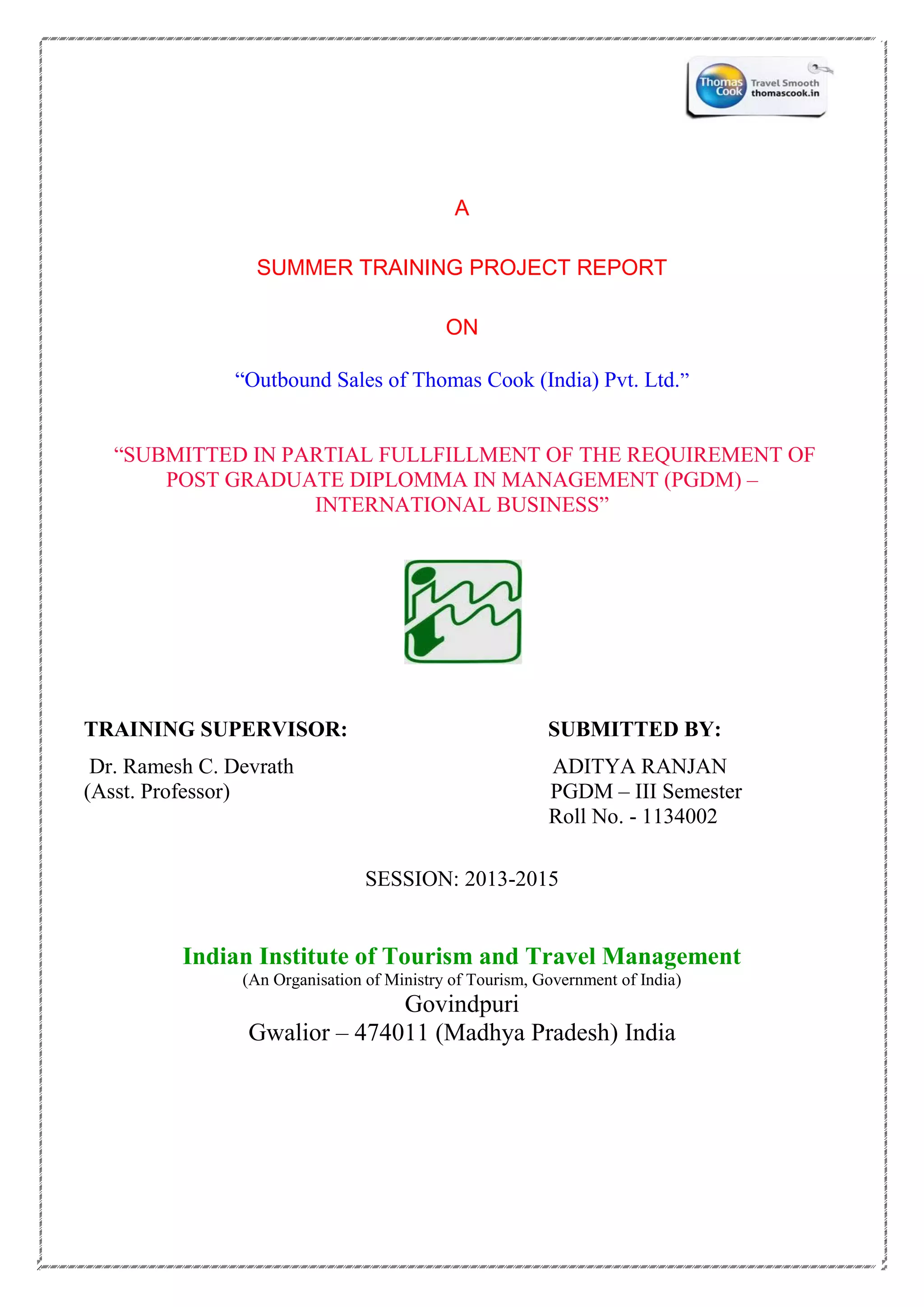 Internship report thomas cook india ltd | PDF