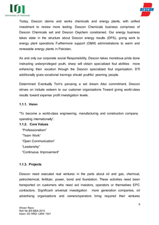 Descon Engineering Ltd Internship report Ahsan Raza | DOCX