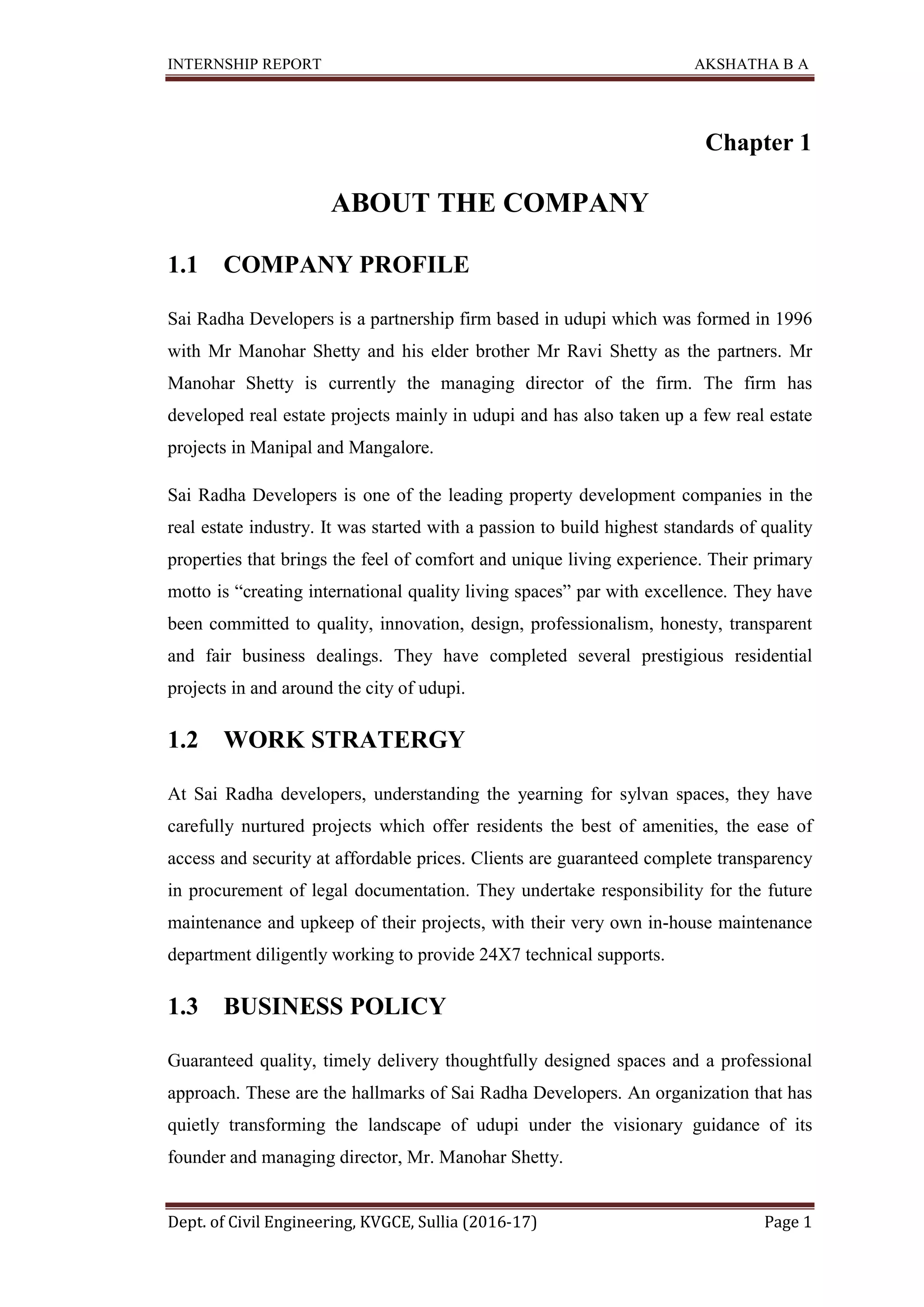 Internship Report Construction Site and Office Work | PDF