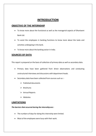 Internship report @ dhanlaxmi bank ltd | DOCX