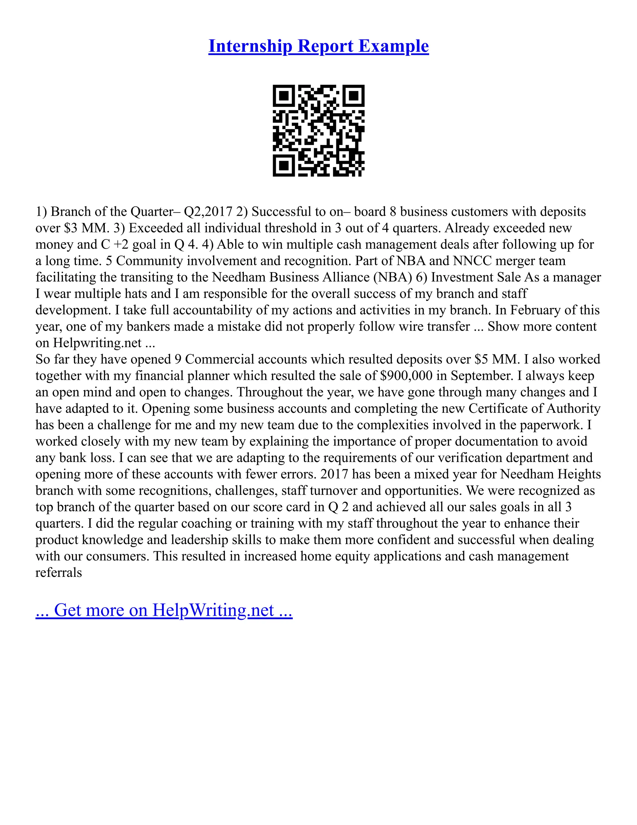 Internship Report Example | PDF | Business Banking & Finance | Business