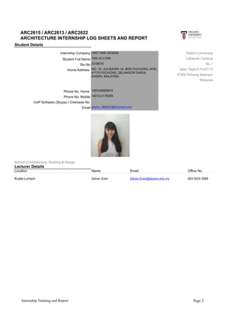 BSC (H) ARCHITECTURE DEGREE SEM 4.5 INTERNSHIP REPORT FINAL | PDF