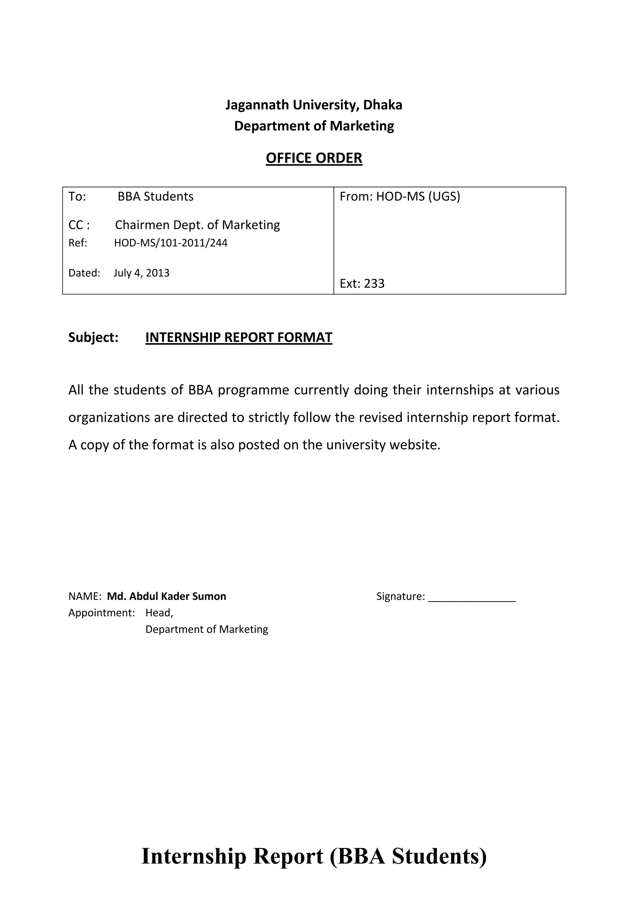 Internship report format | DOCX