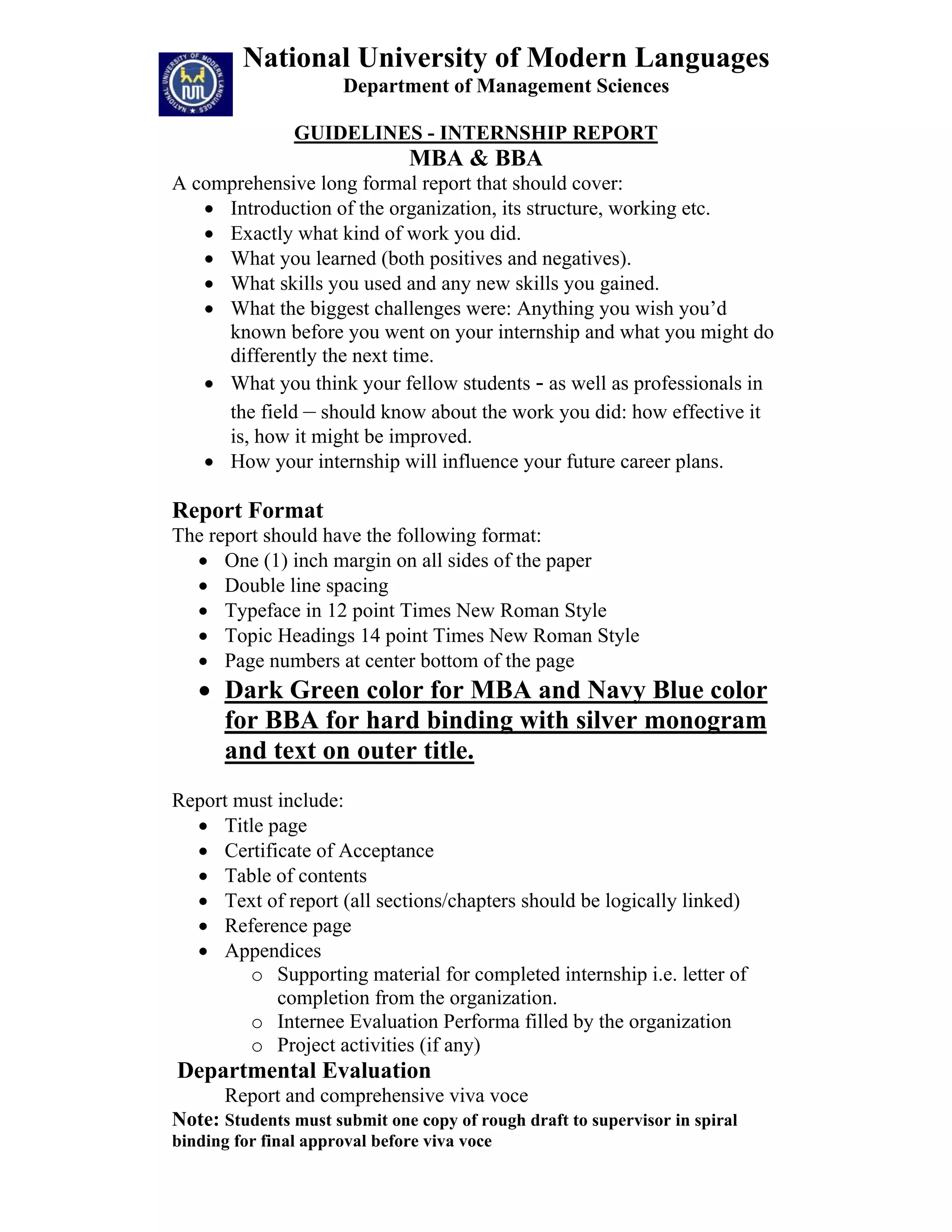 Internship report guidelines | PDF