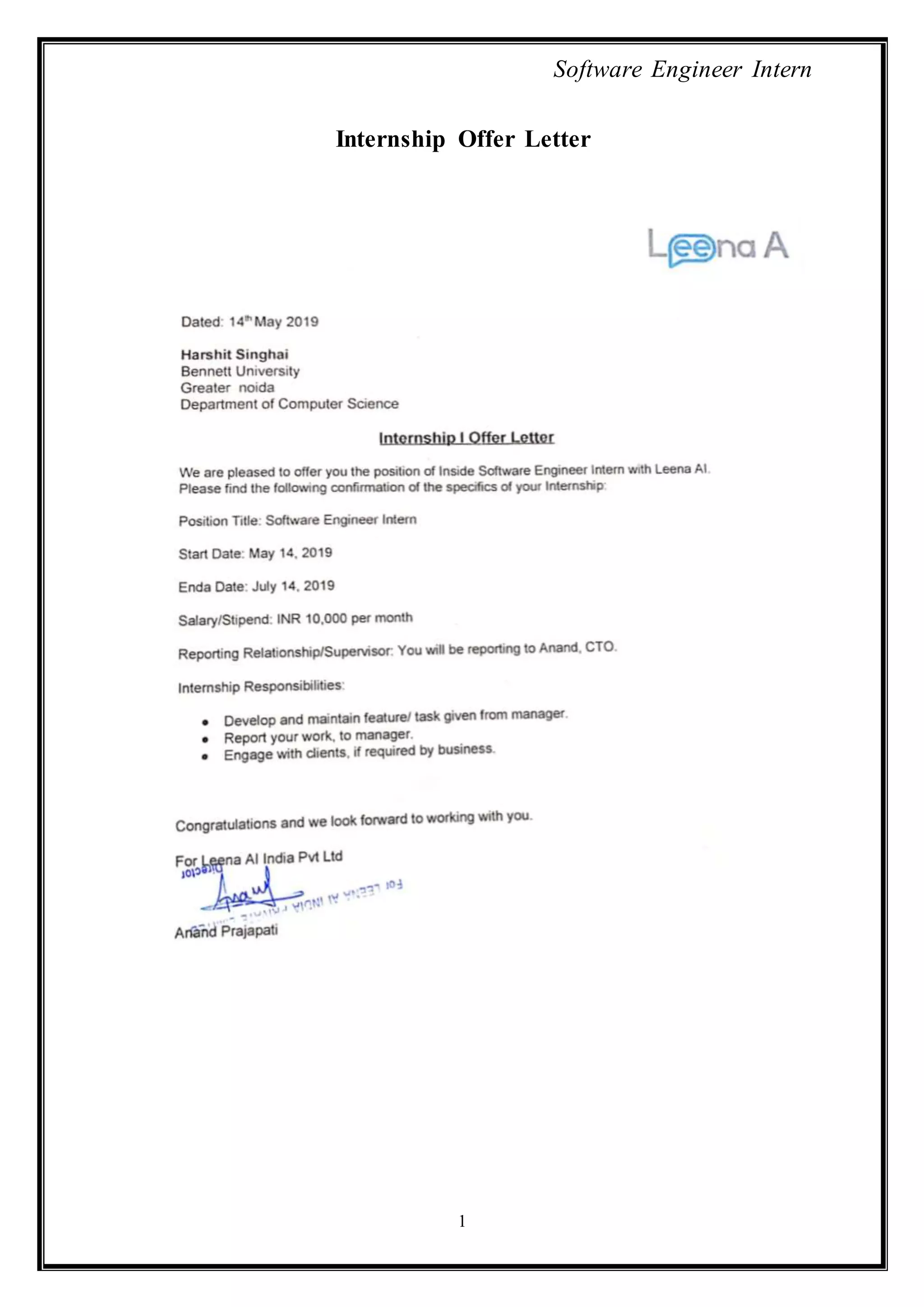 Computer Science Internship Report Leena AI | DOCX