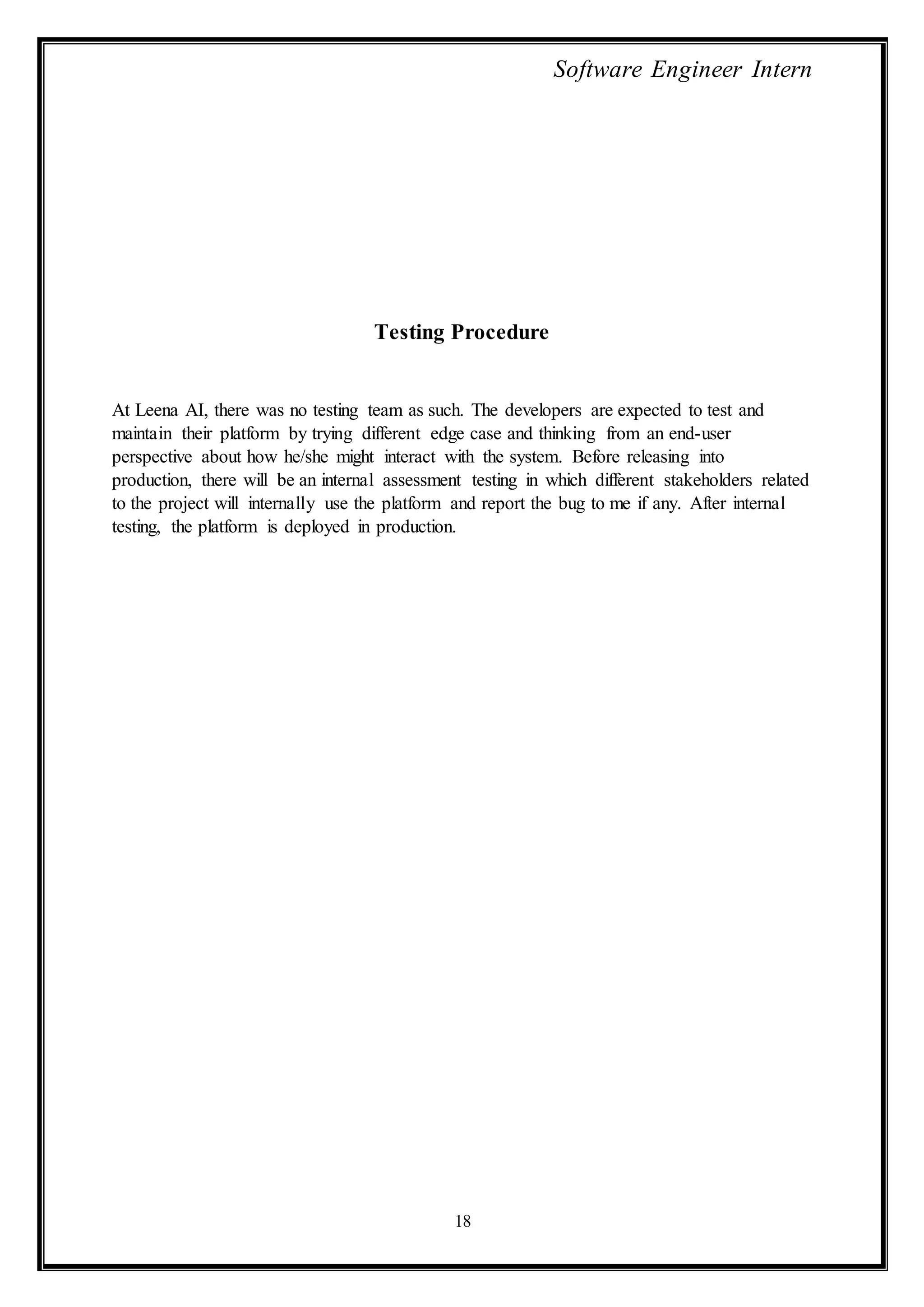 Computer Science Internship Report Leena AI | DOCX