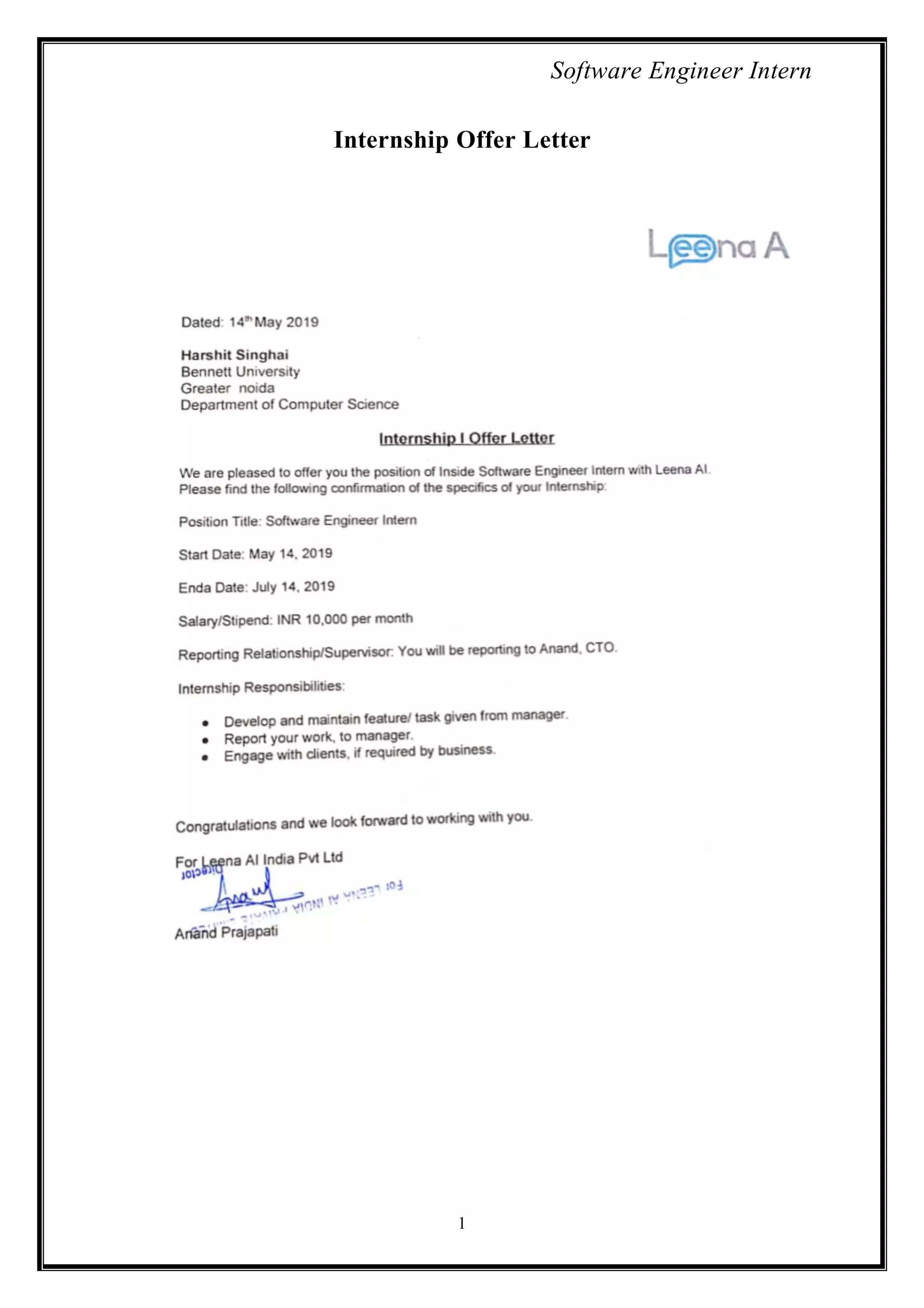 Computer Science Internship Report PDF Leena AI | PDF