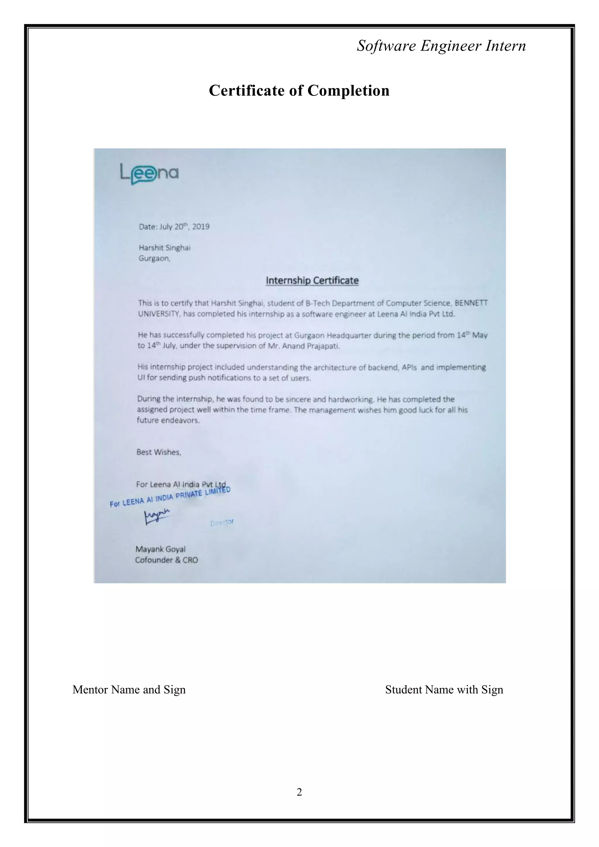 Computer Science Internship Report PDF Leena AI | PDF