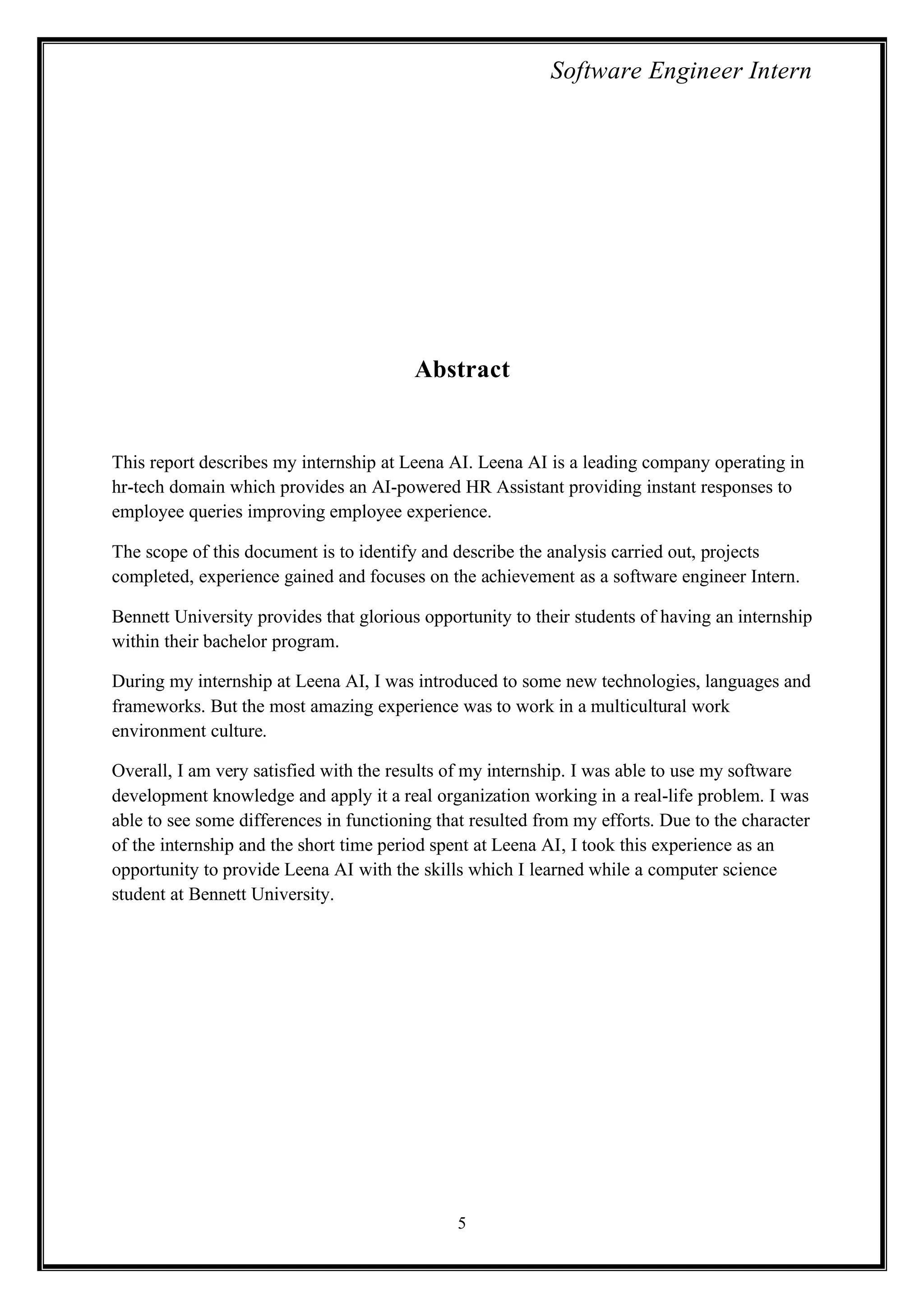 Computer Science Internship Report PDF Leena AI | PDF