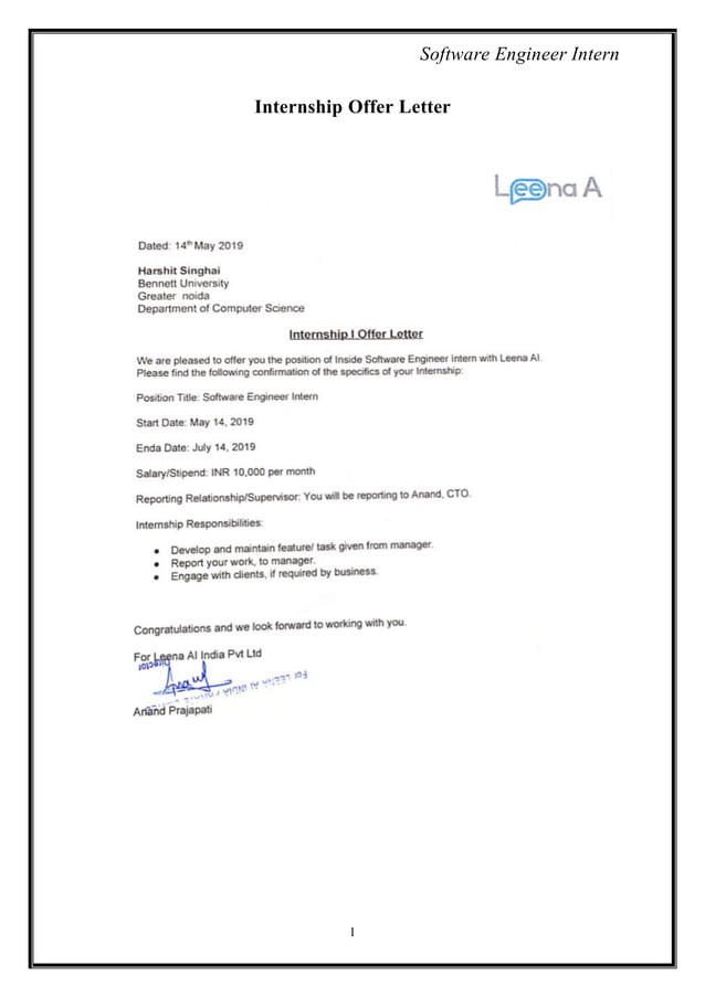 Computer Science Internship Report PDF Leena AI | PDF | Computing | Technology & Computing