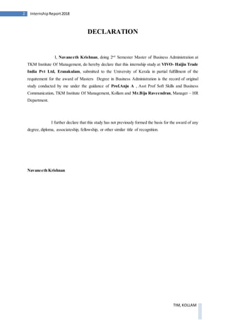 Internship report of Vivo Mobiles Kerala | DOCX