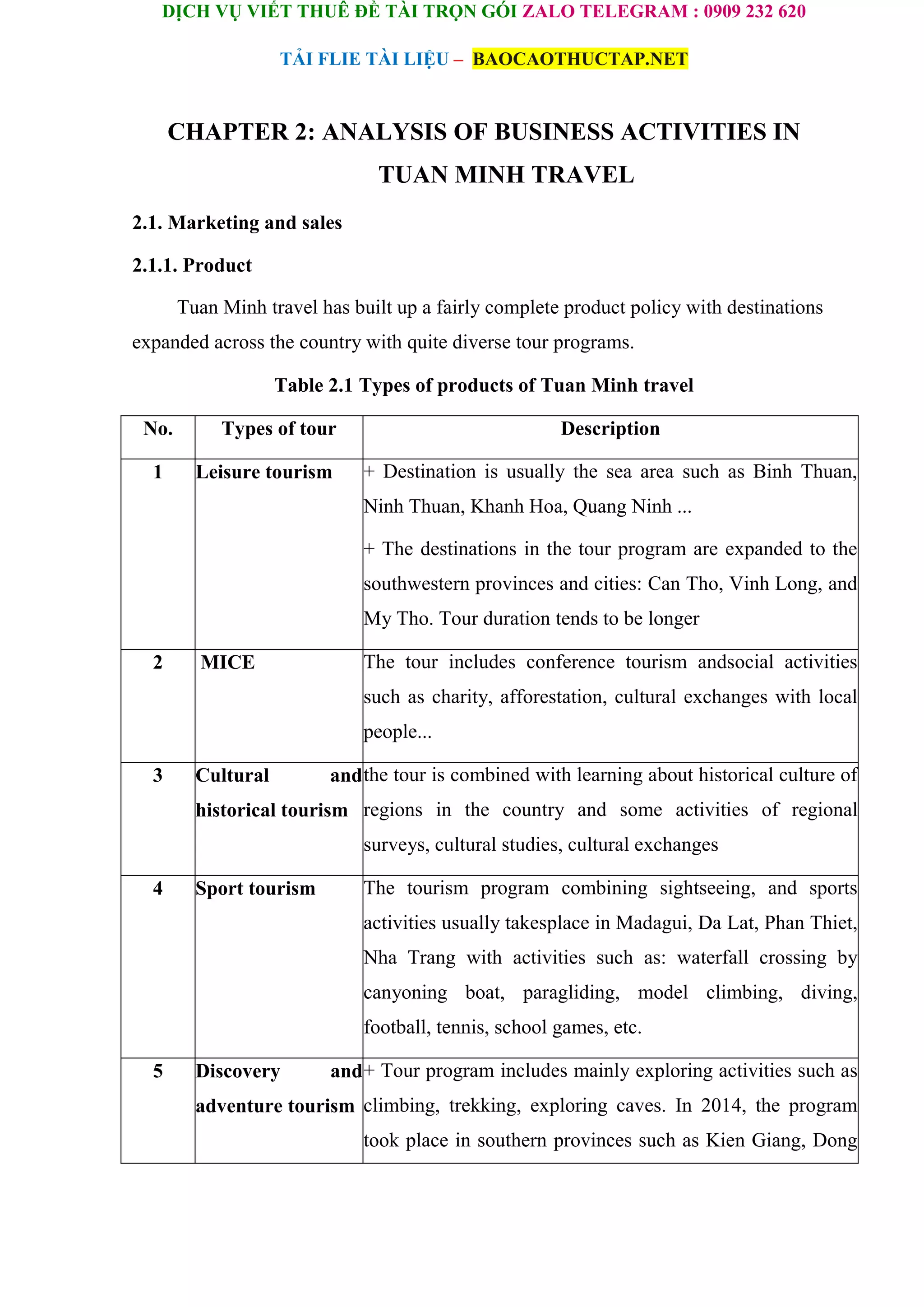 Internship Report Of Tuan Minh Travel And Trading Investment Jsc | DOCX