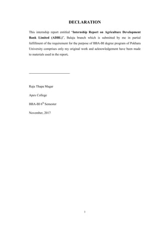 Internship report on adbl | PDF