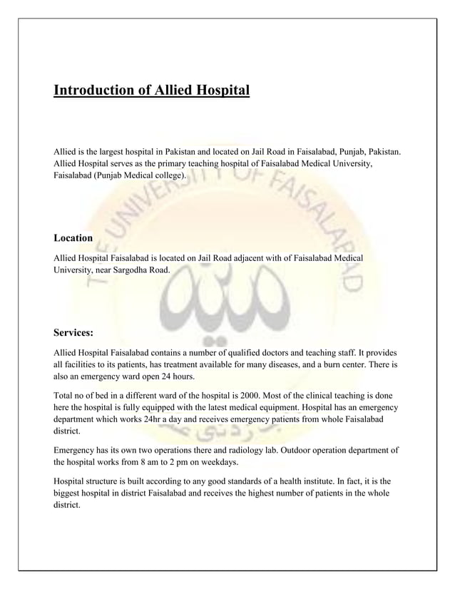 Internship report on allied hospital faisalabad | PDF | Brain and ...