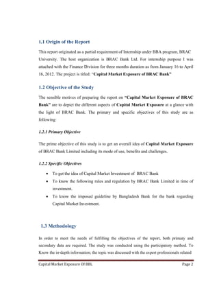 Internship report on capital market exposure of brac bank | PDF