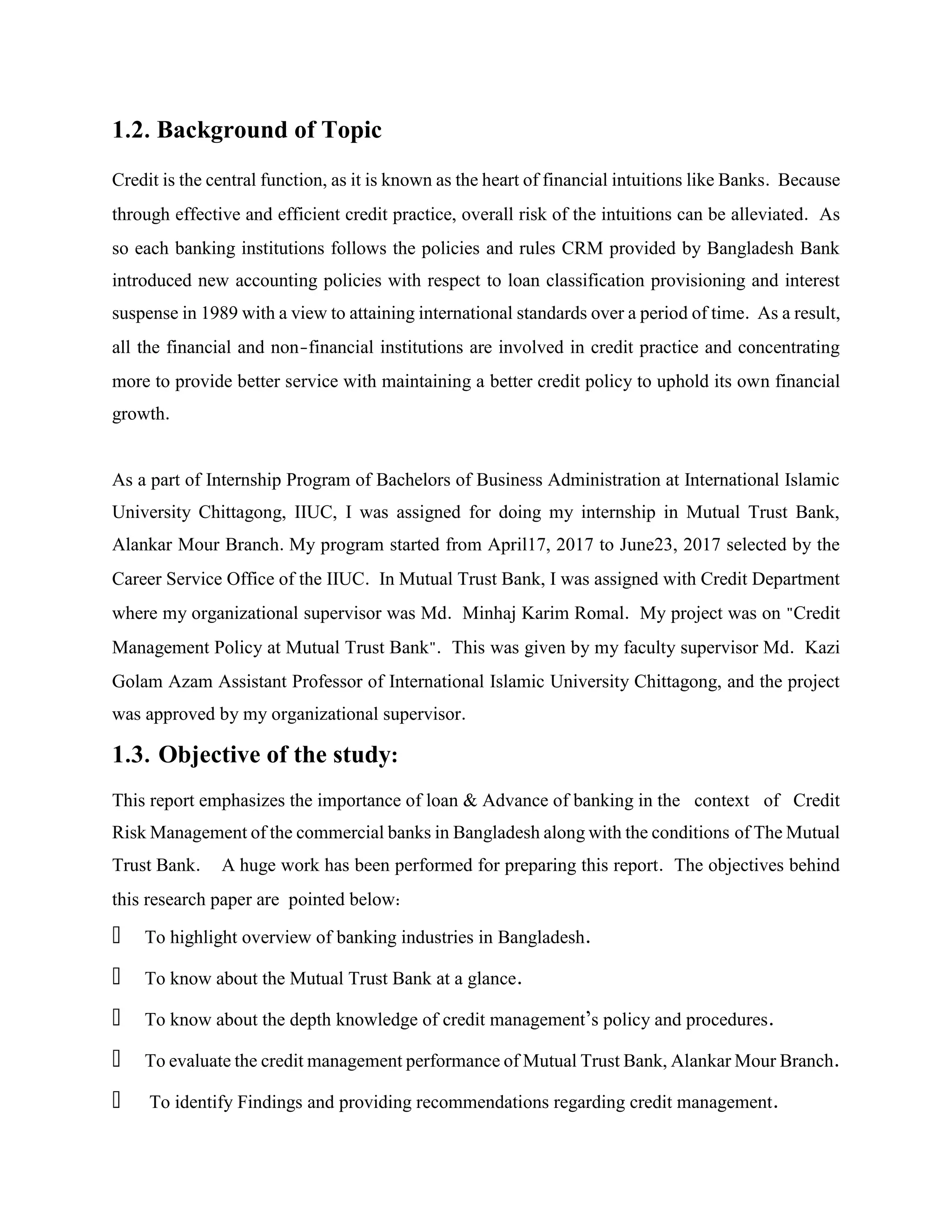 Internship report on credit management policy & procedure by mutual ...