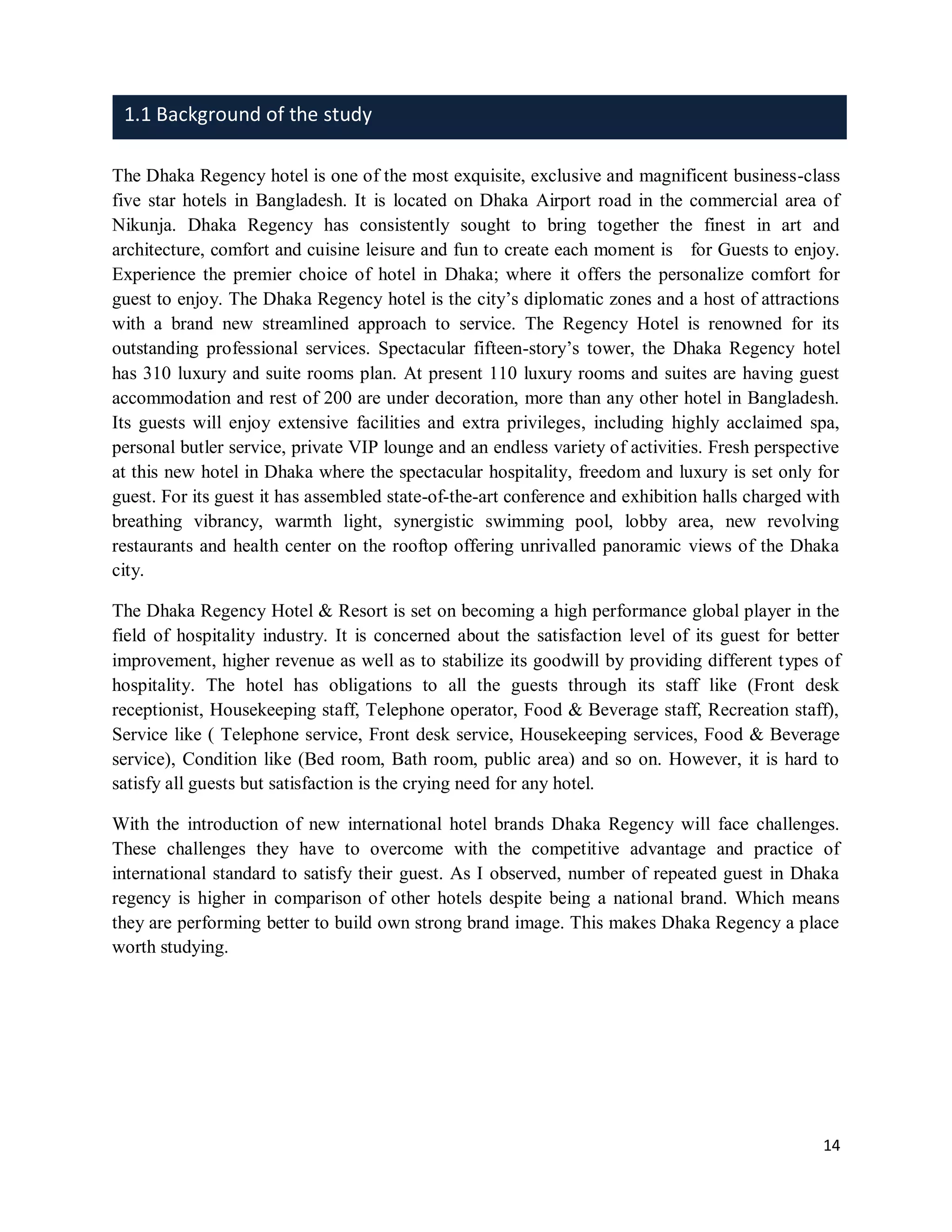 Internship Report on Dhaka Regency Hotel & Resort | PDF