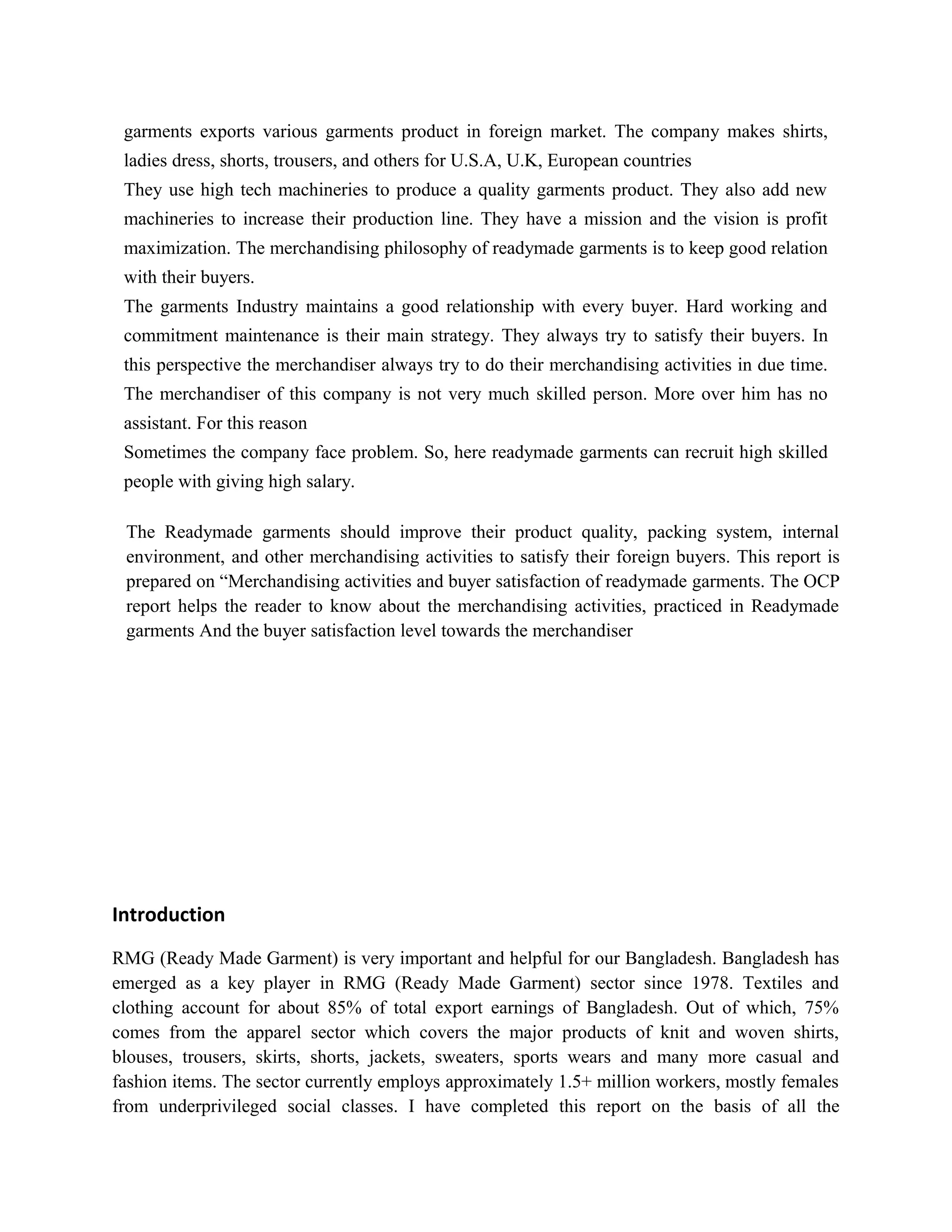Internship Report on Garments Merchandising | DOC