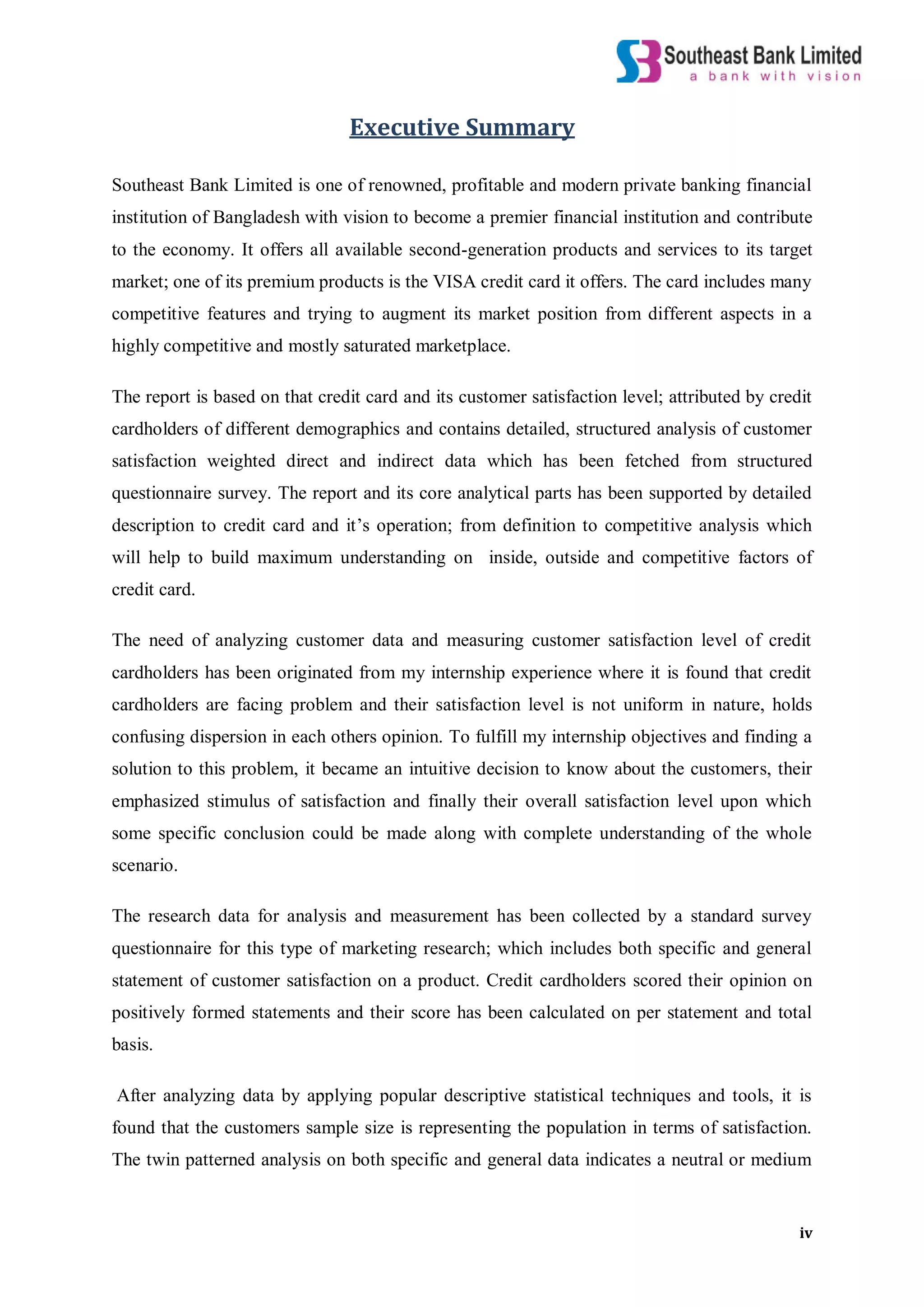Internship report on measuring customer satisfaction level of credit ...