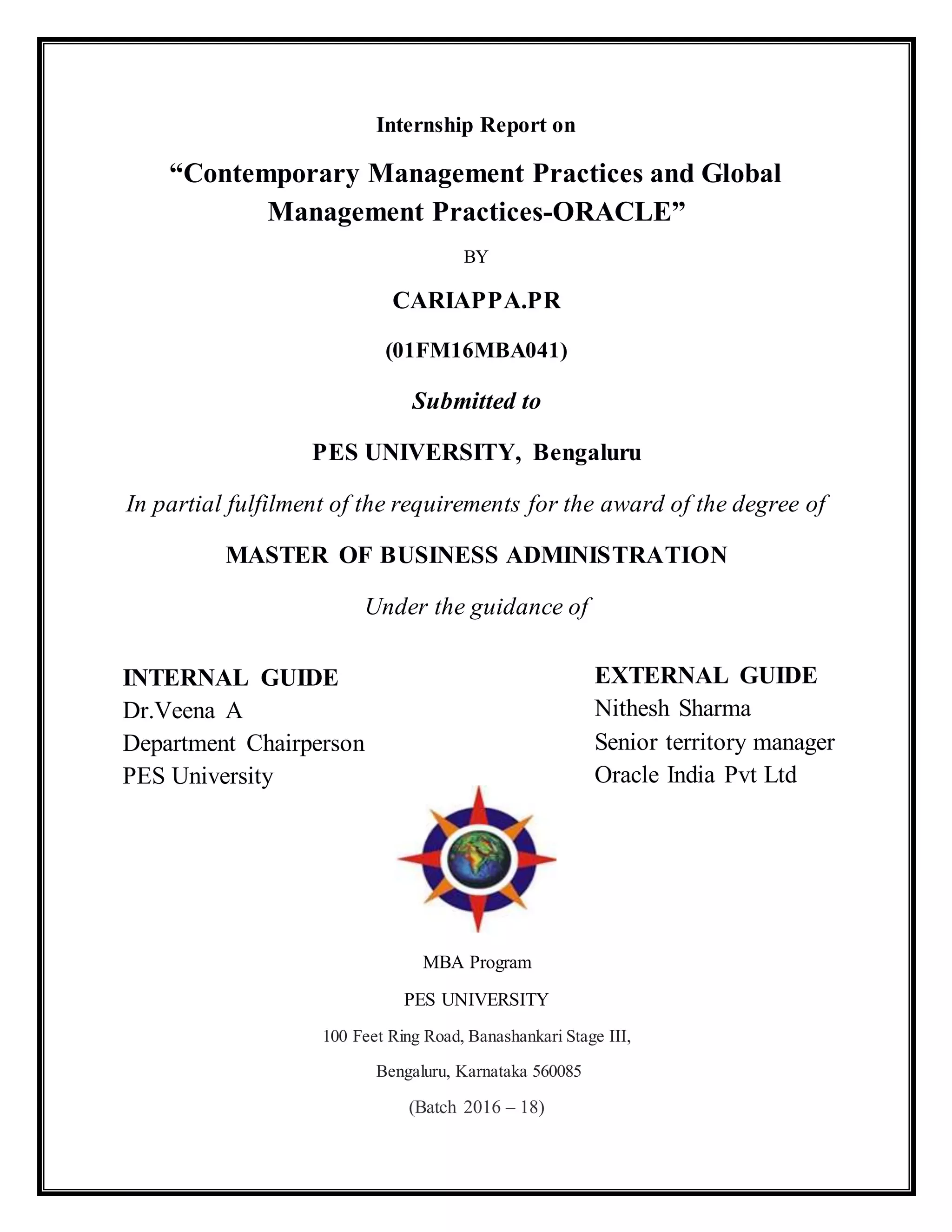 Internship report on "Contemporary Management Practices and Global ...