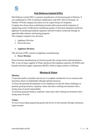 Internship report on pel | PDF