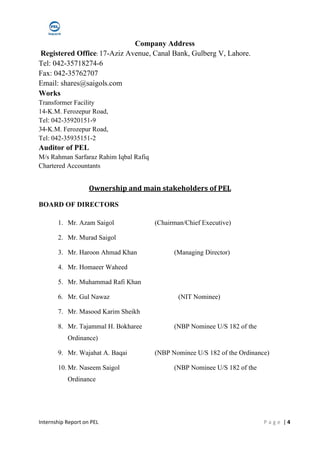Internship report on pel | PDF