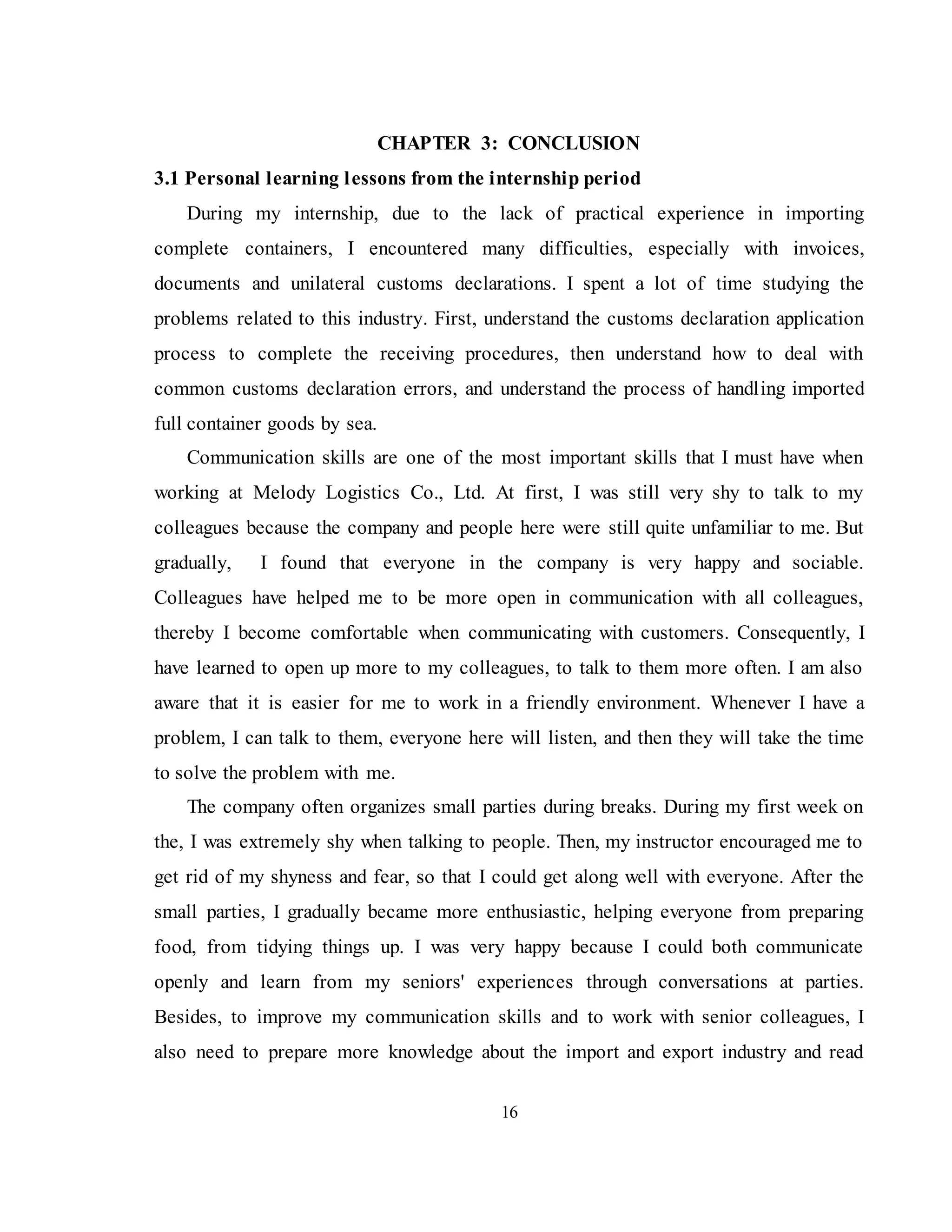 Internship Report Quy Trình Nhập Khẩu Bằng Container Logistics | DOCX