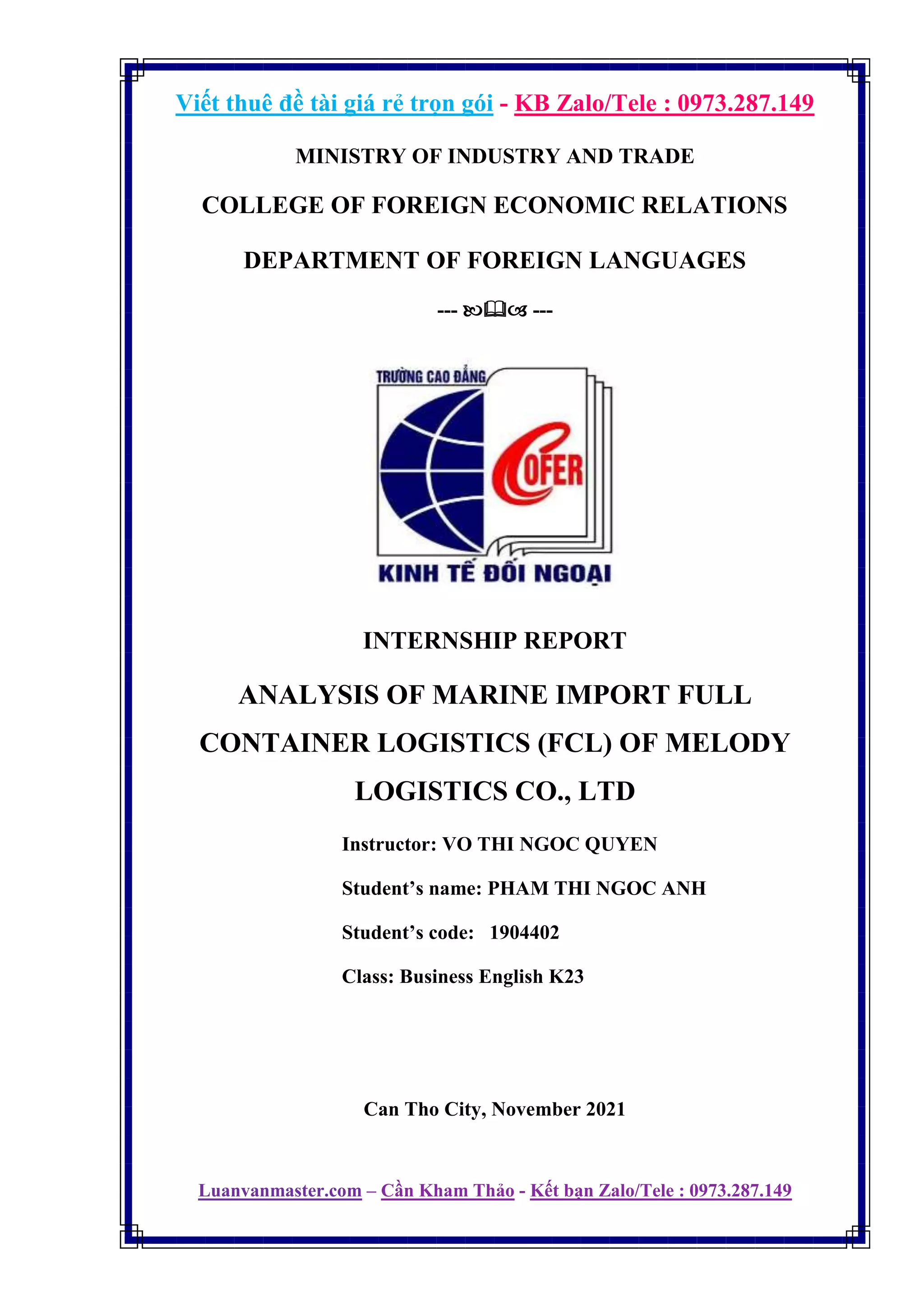 Internship Report Quy Trình Nhập Khẩu Bằng Container Logistics.docx