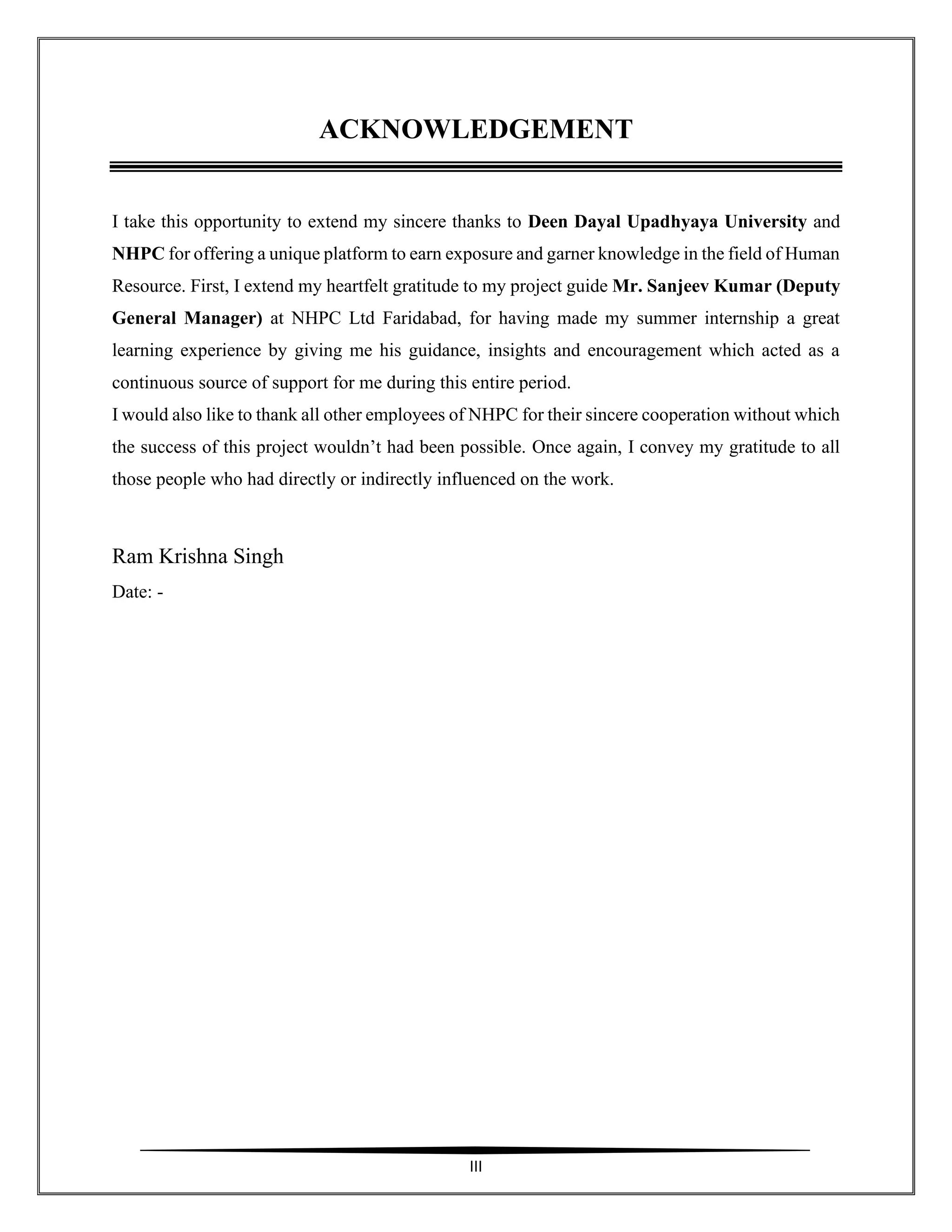 Summer Internship Report in H.R.(M.B.A.) | PDF