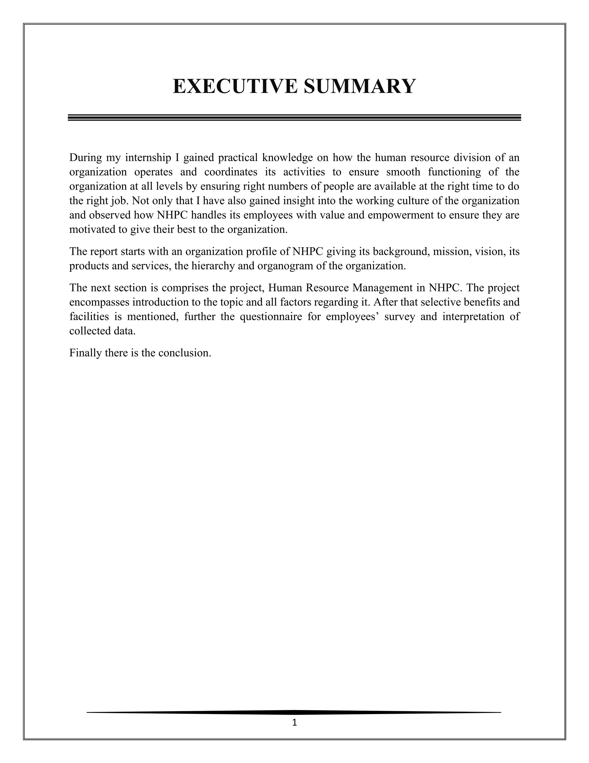 Summer Internship Report in H.R.(M.B.A.) | PDF