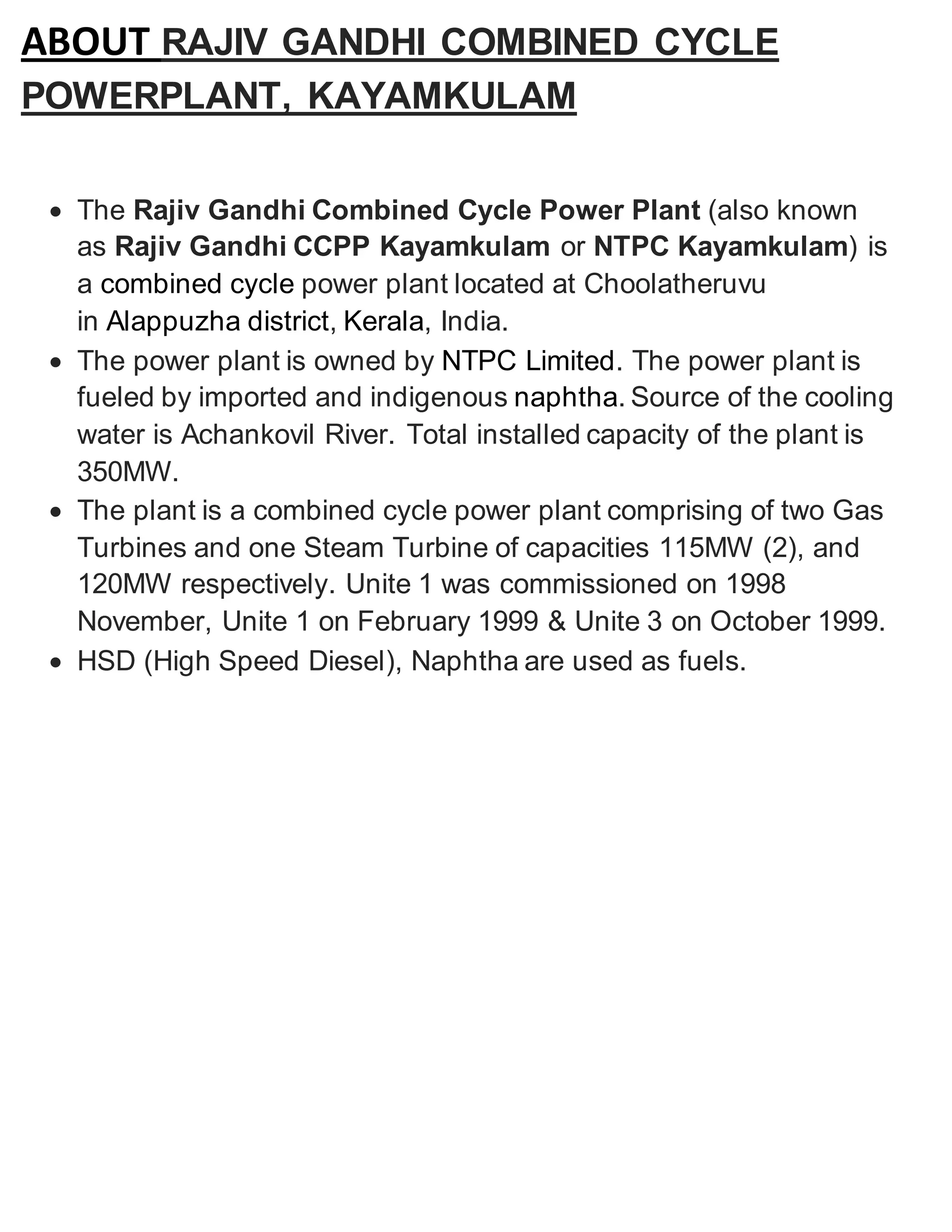 Internship report RAJIV GANDHI COMBINED CYCLE POWER PLANT-NTPC LTD ...