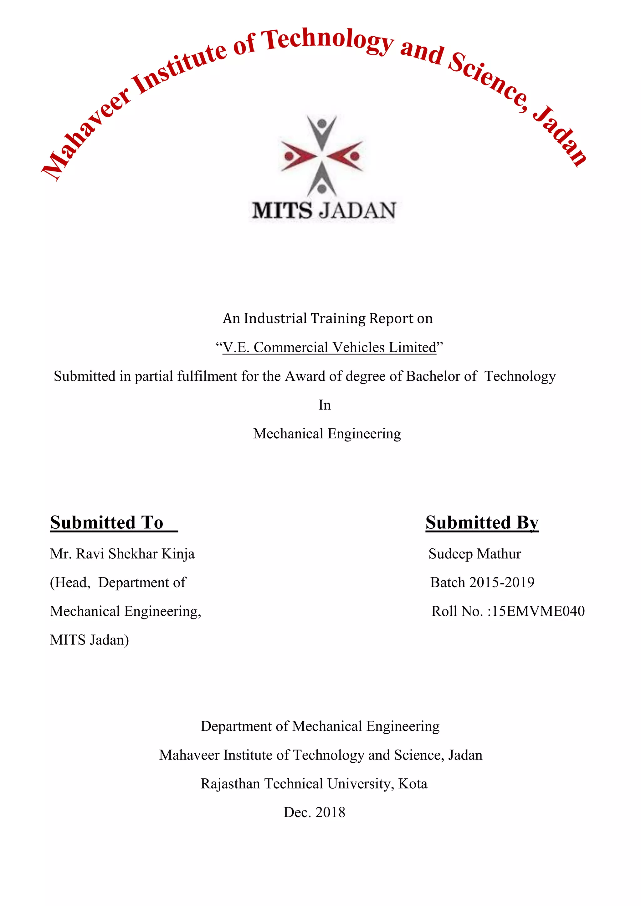 Internship report of mechanical student | PDF