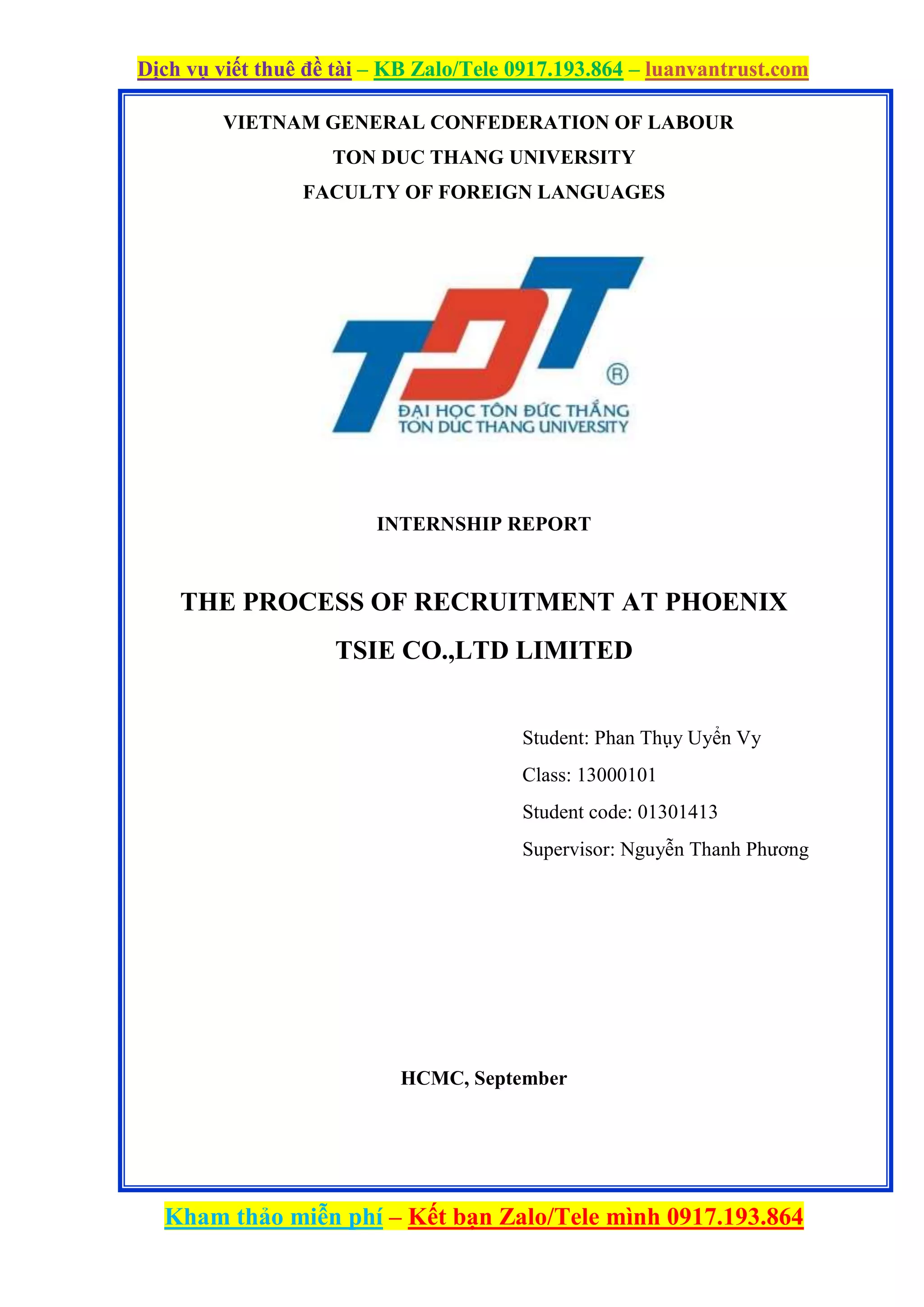 Internship Report The process of recruitment at phoenix tsie co.,ltd ...