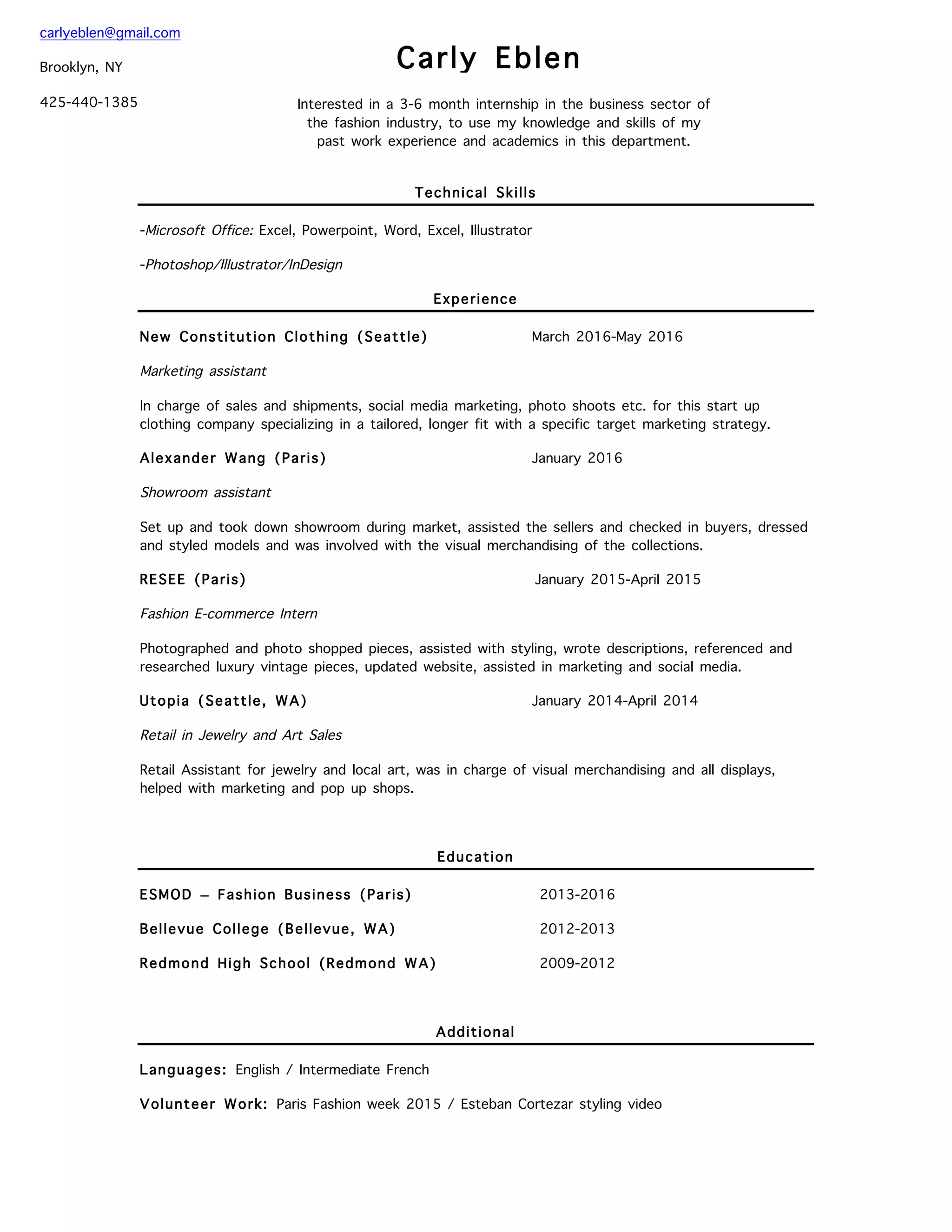 Internship resume 2016 | PDF