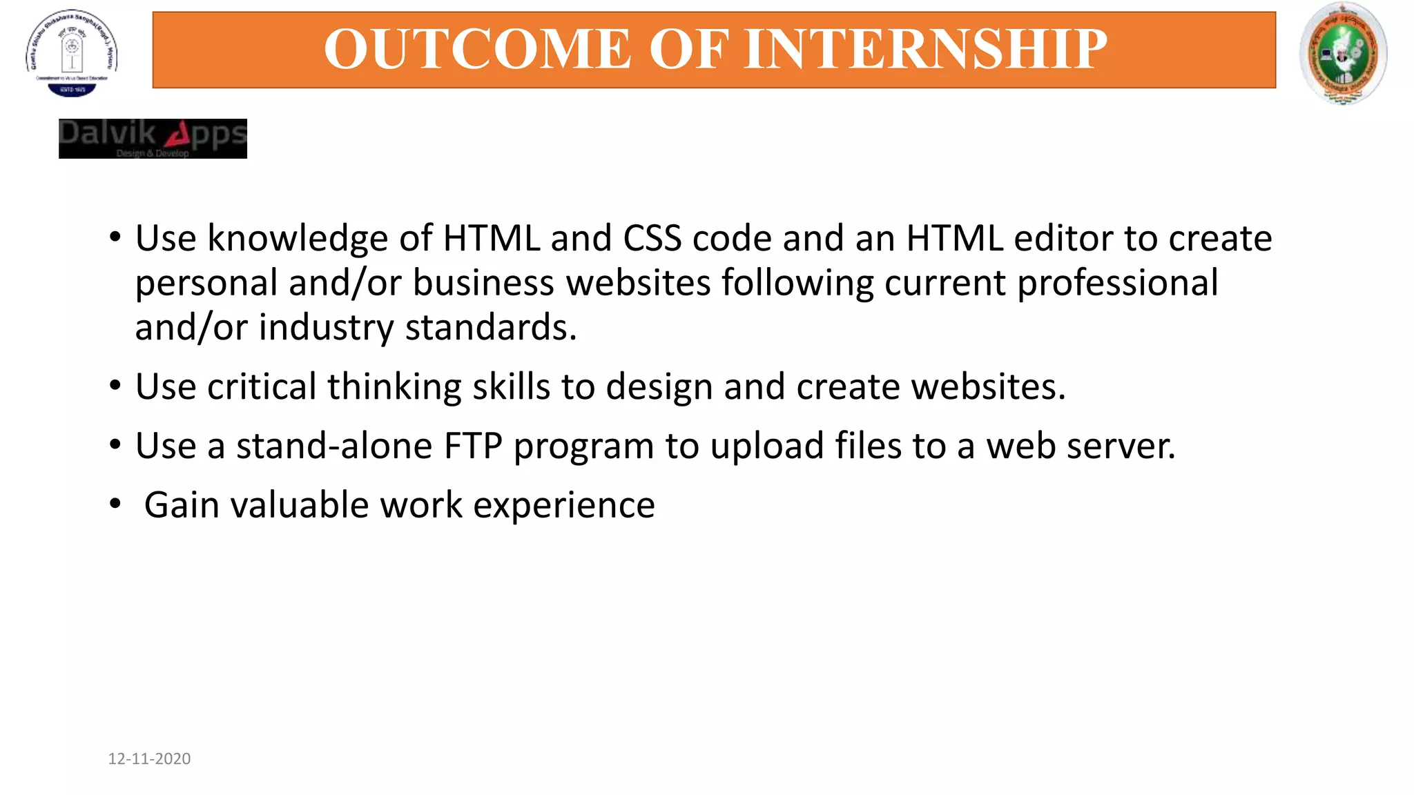 Internship template for review 1 | PPTX | Web Development | Internet