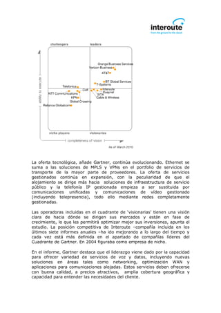 Gartner destaca el liderazgo y visión de futuro de Interoute | DOC
