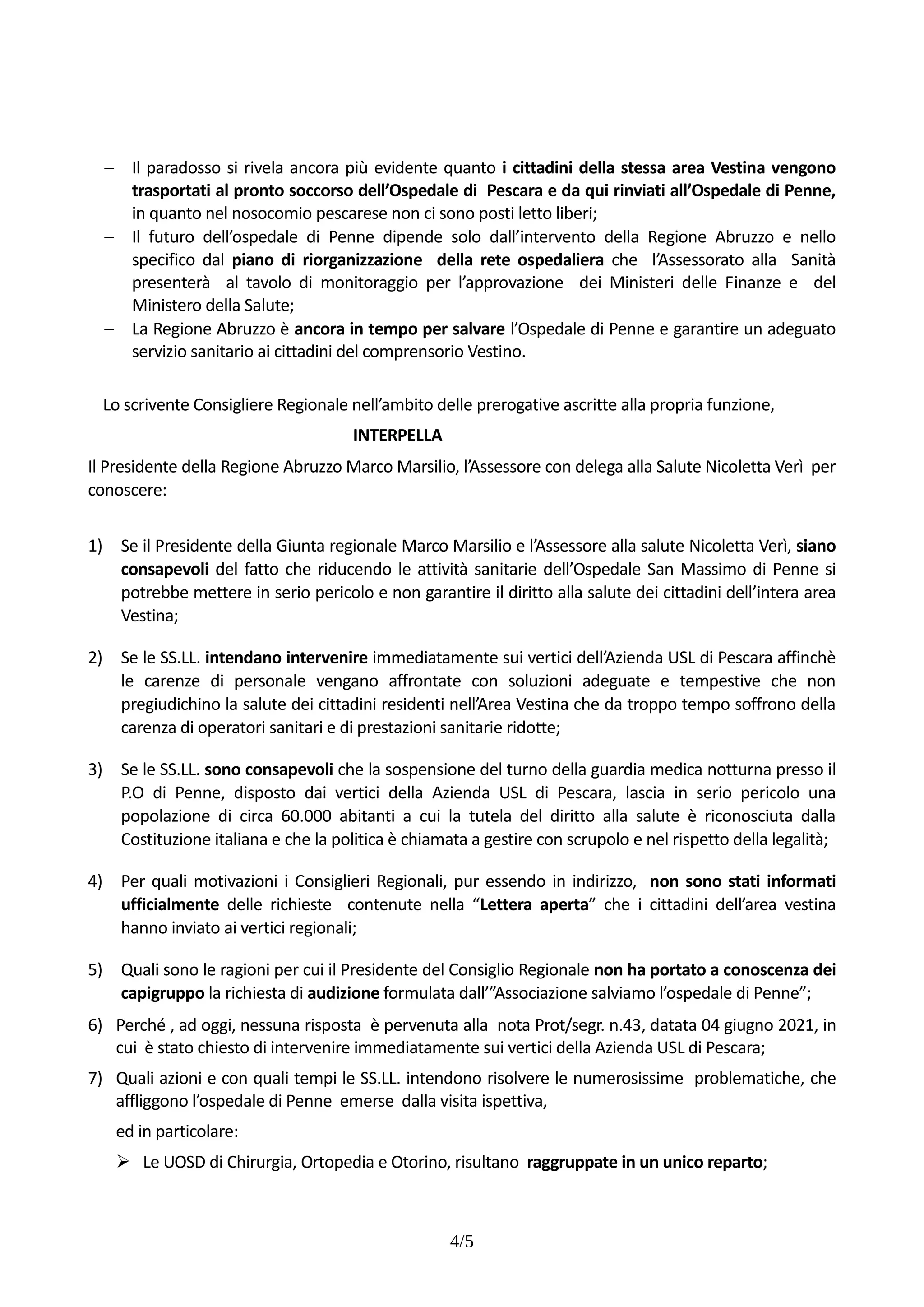 Interpellanza riqualificazione ospedale di penne signed | PDF