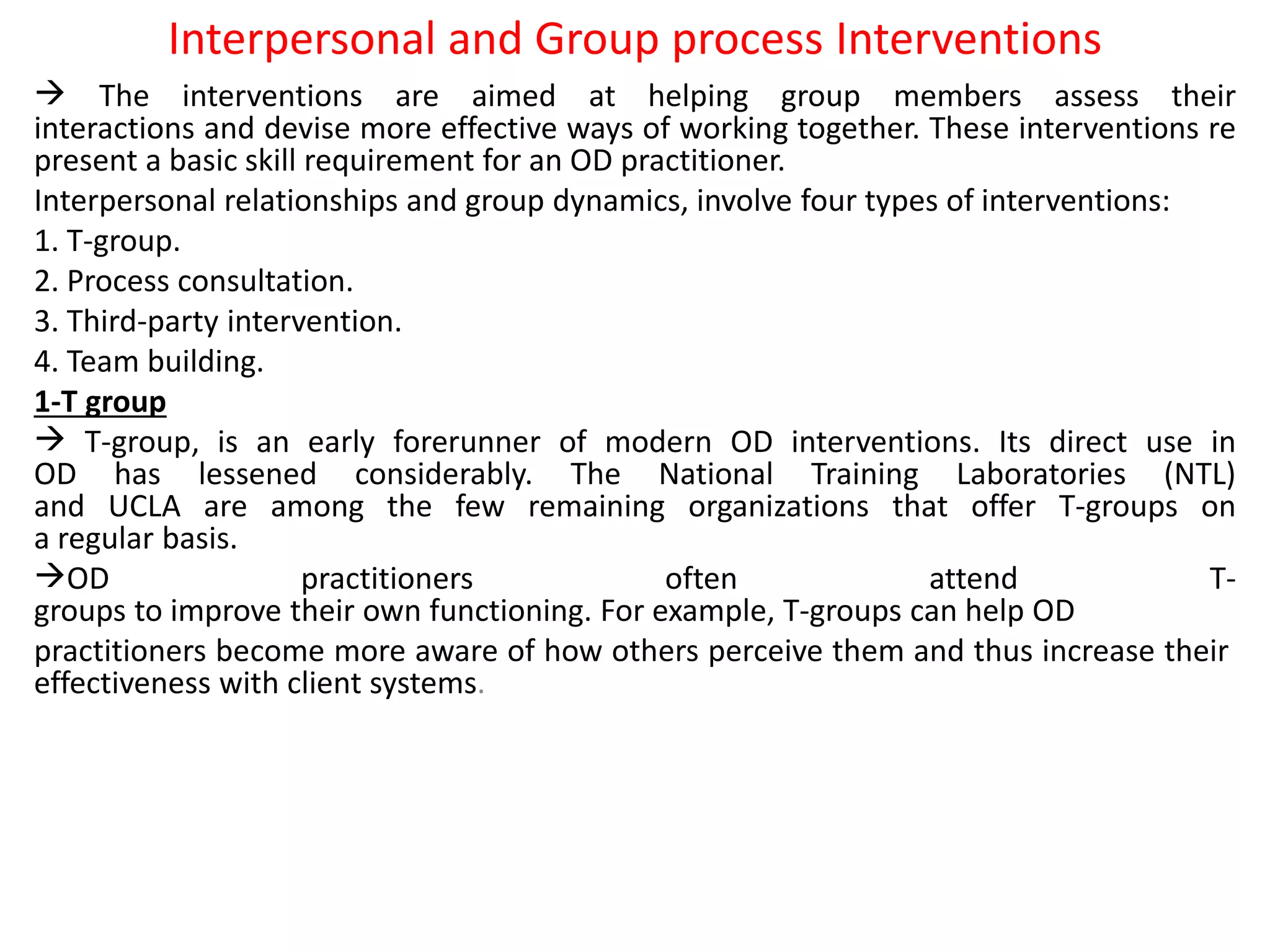 Interpersonal and group process interventions | PPTX